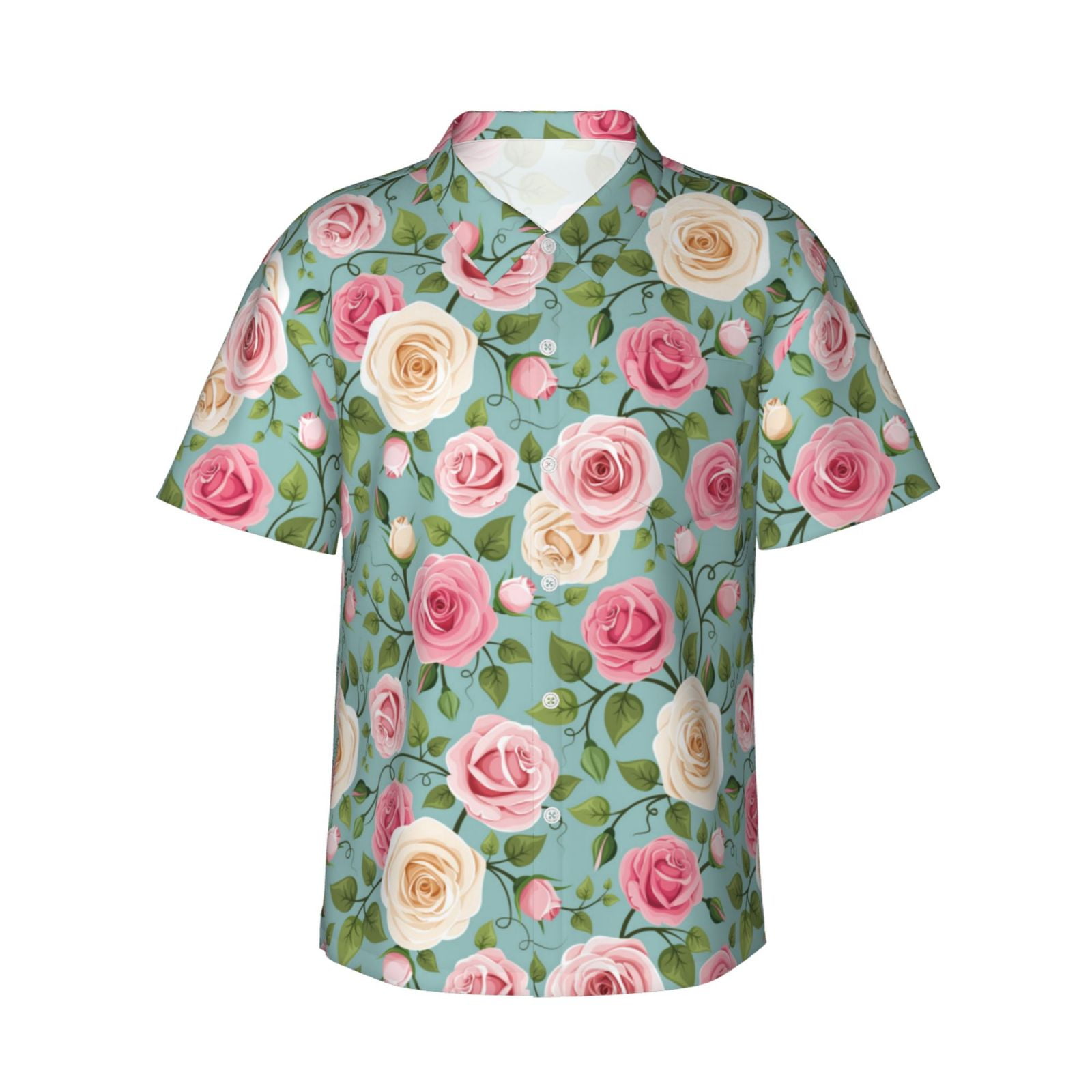 Hawaiian Shirt For Men, Rose Flowers Temg Mens Button Down Short Sleeve ...