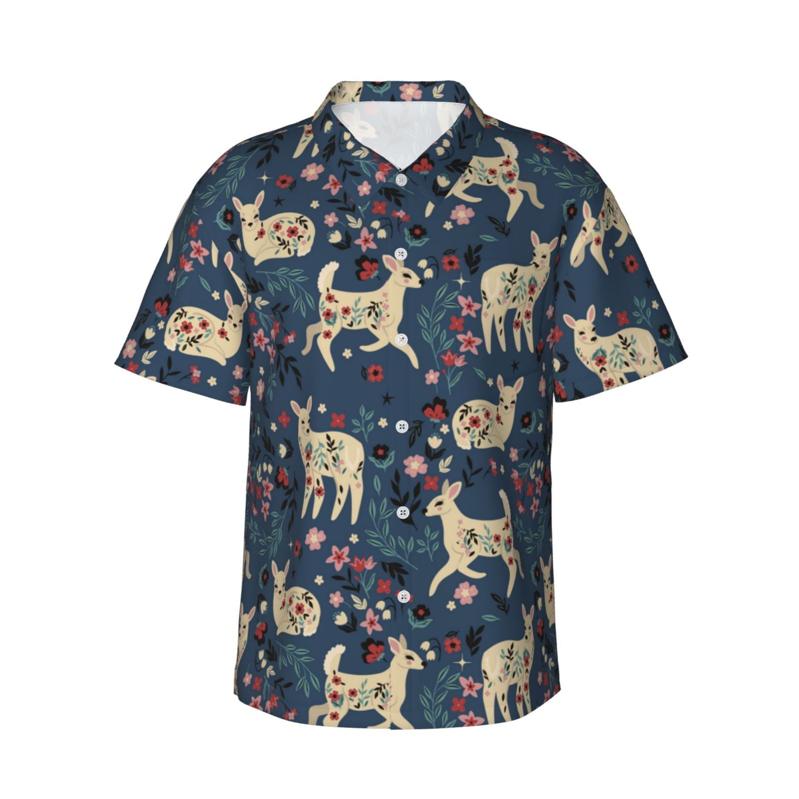 Hawaiian Shirt For Men, Rustic Flower Cute Deer Summer Shirts For Men ...