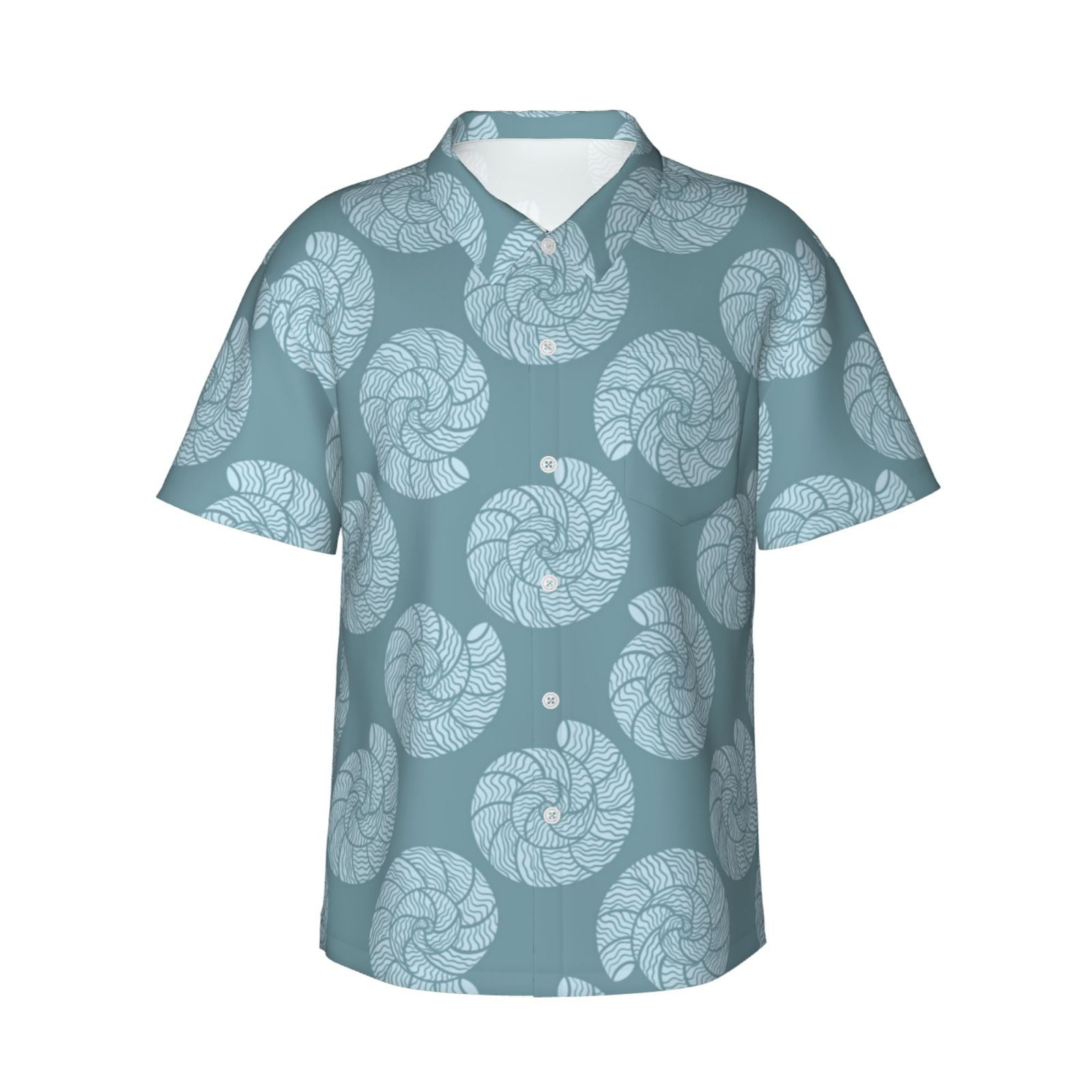 Hawaiian Shirt For Men - Sea Shells Blue Casual Short Sleeve Button ...