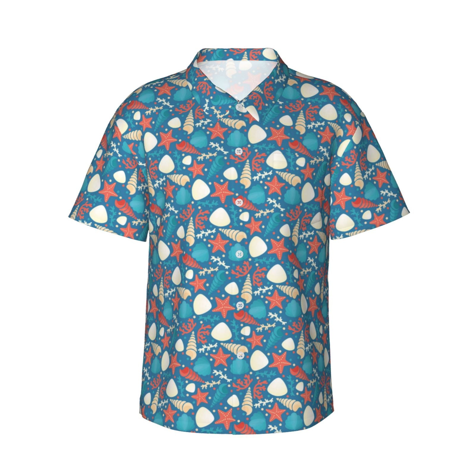 Hawaiian Shirt For Men, Seashells Weed Starfish Casual Summer Beach ...