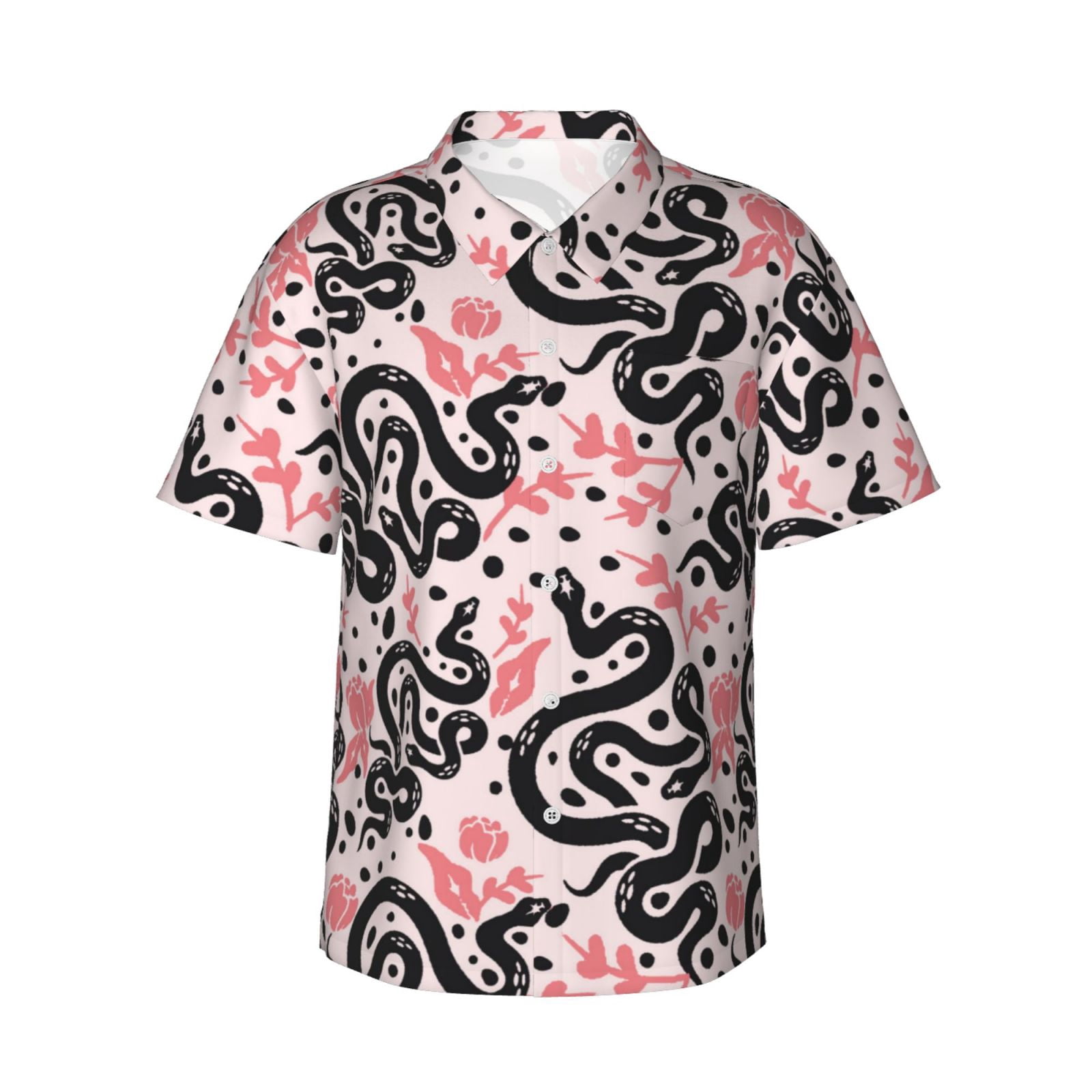 Hawaiian Shirt For Men, Simple Cute Snake Flower Pink Mens Button Down ...