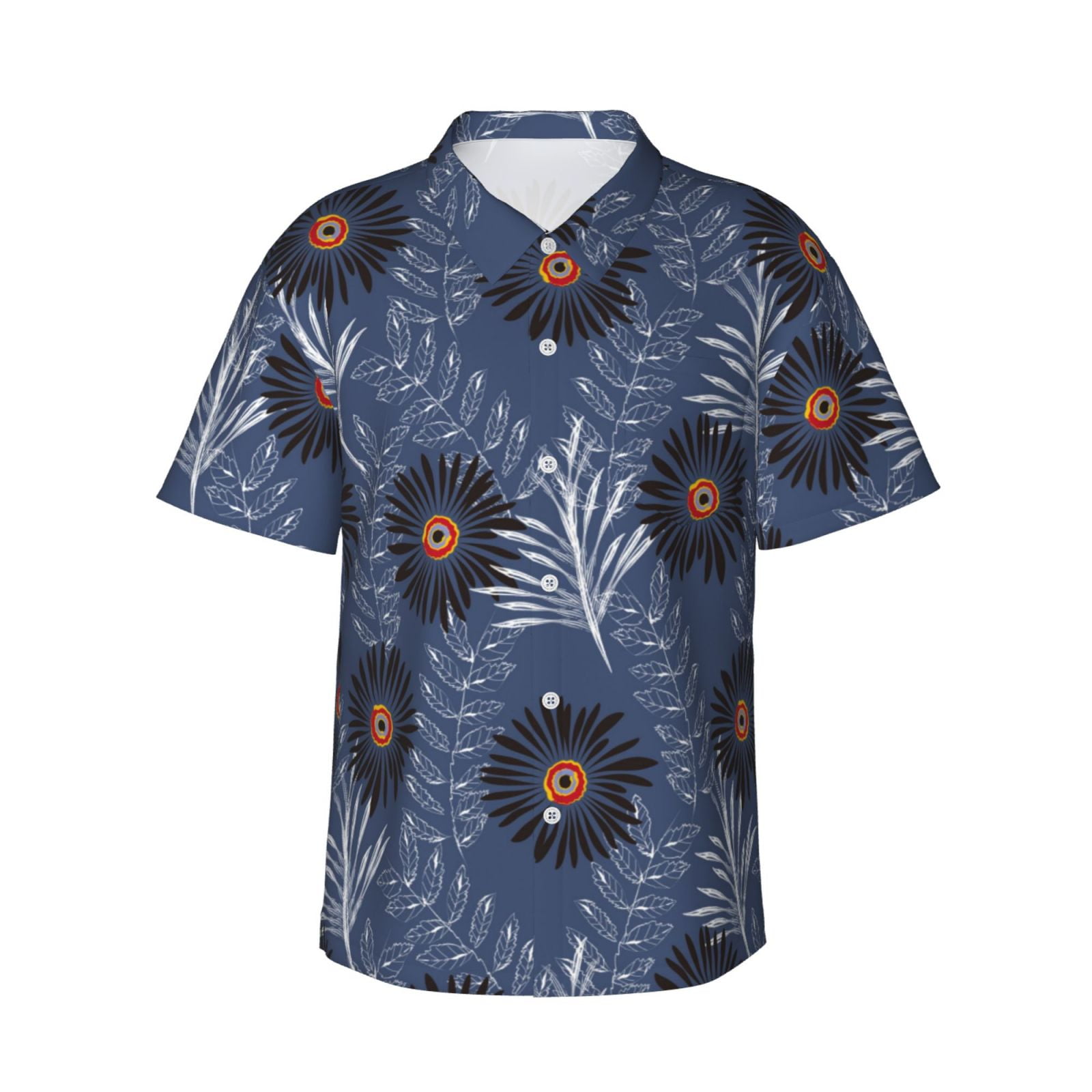 Hawaiian Shirt For Men, Sunflowers Retro Black Mens Button Down Short ...