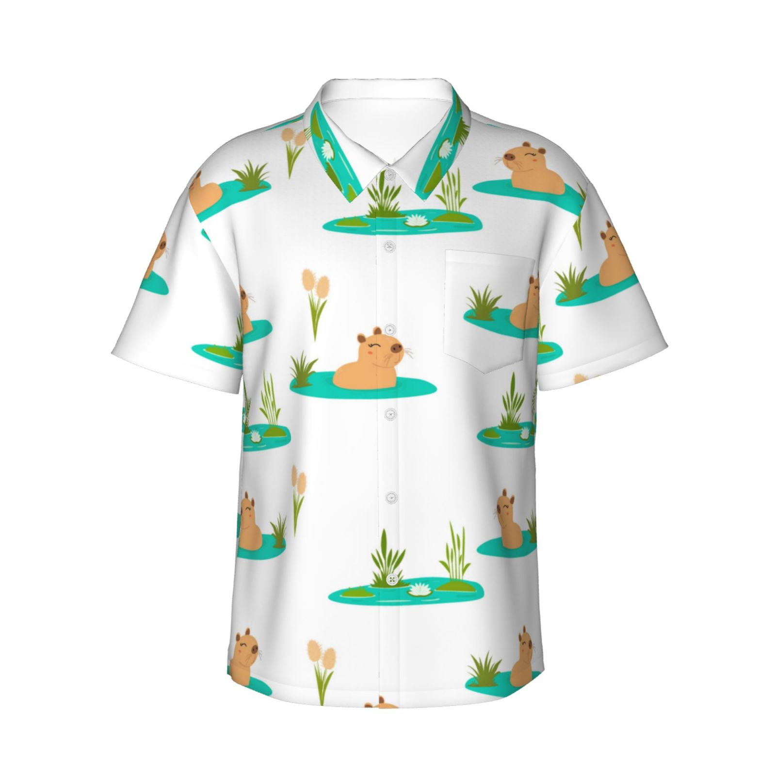 Hawaiian Shirt For Men, Swim Cute Capybaras Mens Button Down Short ...
