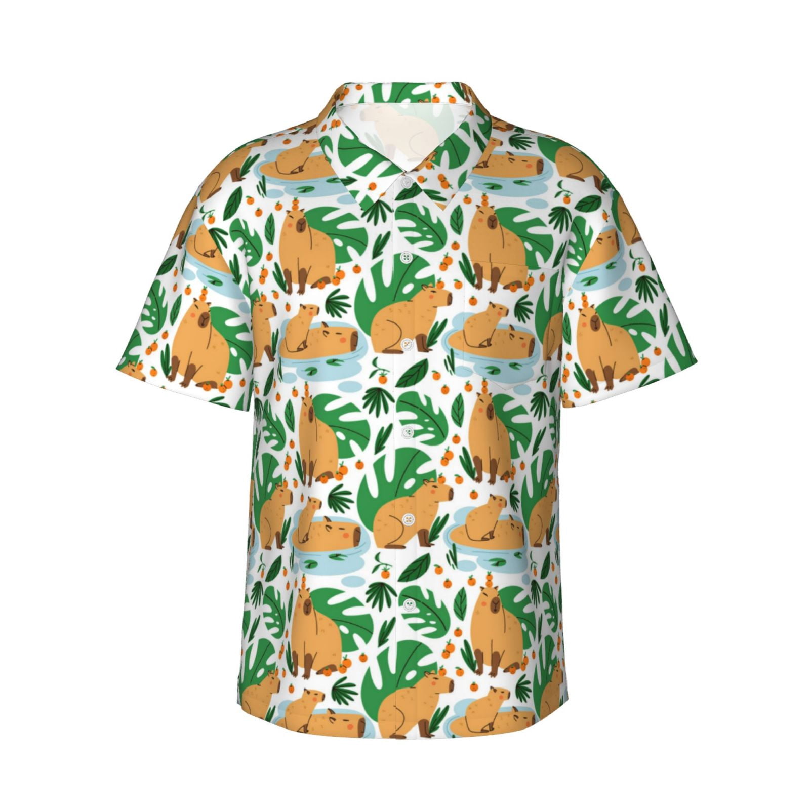 Hawaiian Shirt For Men - Tropical Capybara Casual Short Sleeve Button ...