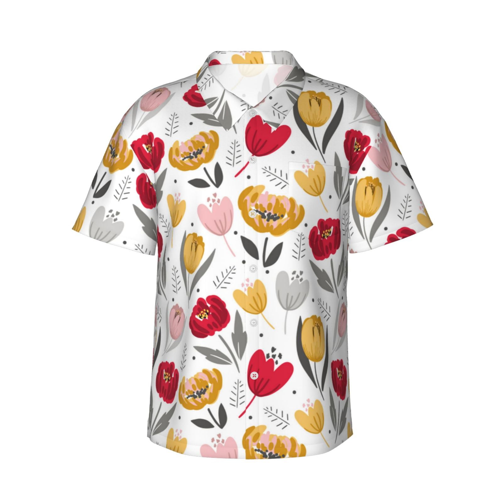Hawaiian Shirt For Men, Tulips Flowers Red Yellow Summer Shirts For Men ...