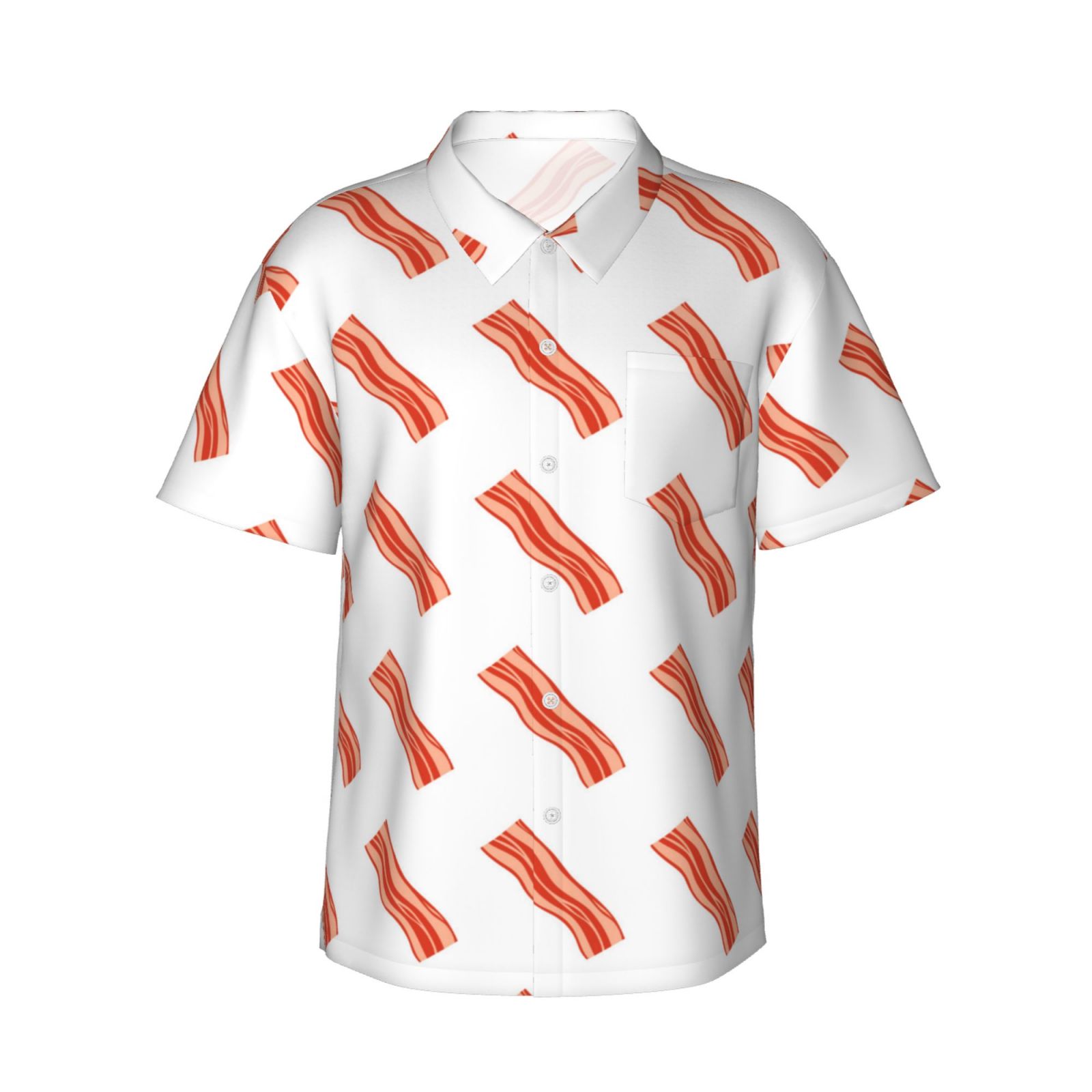 Hawaiian Shirt For Men - Twill Bacon Print White Casual Short Sleeve ...