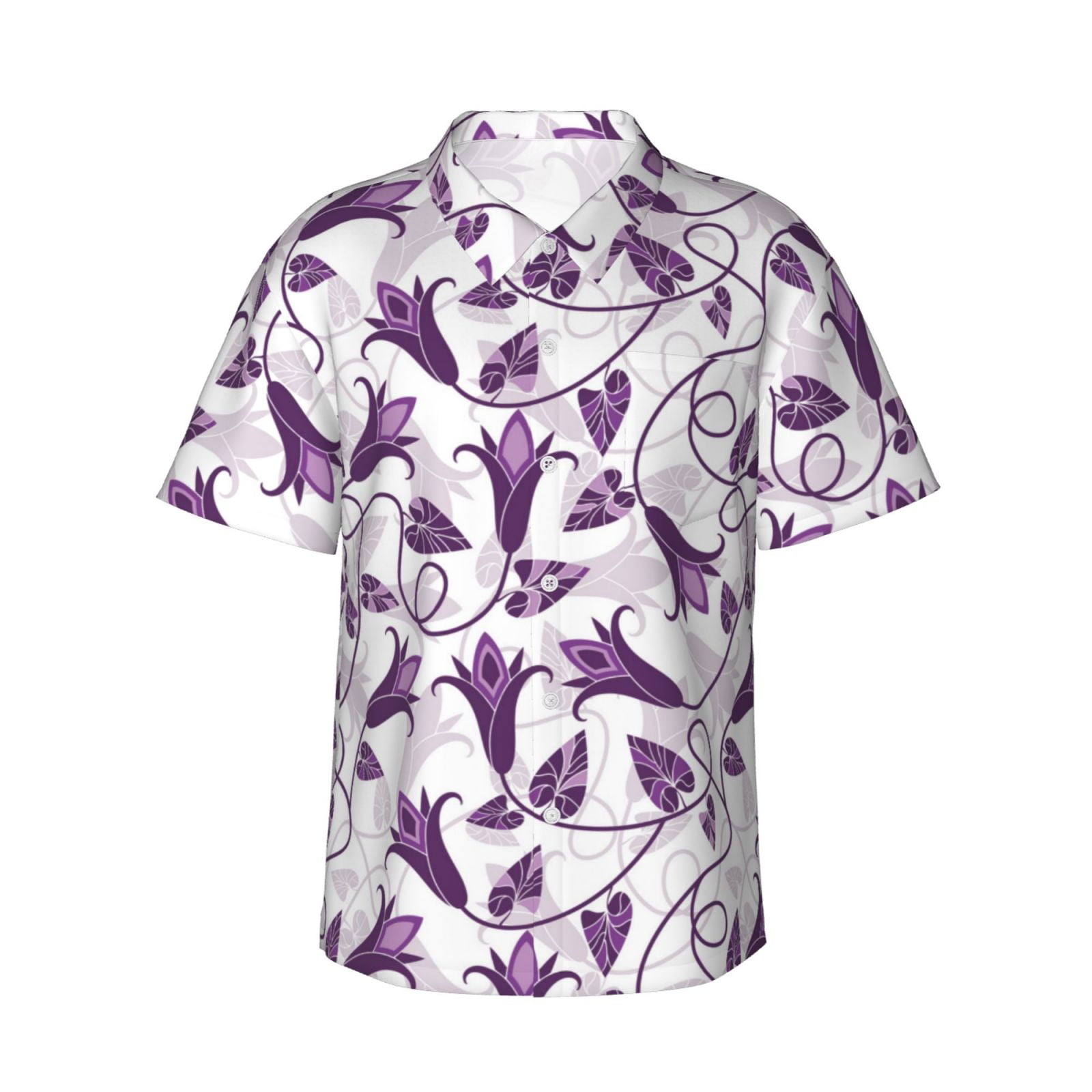 Hawaiian Shirt For Men, Violets Flowers Fujiman Casual Summer Beach ...