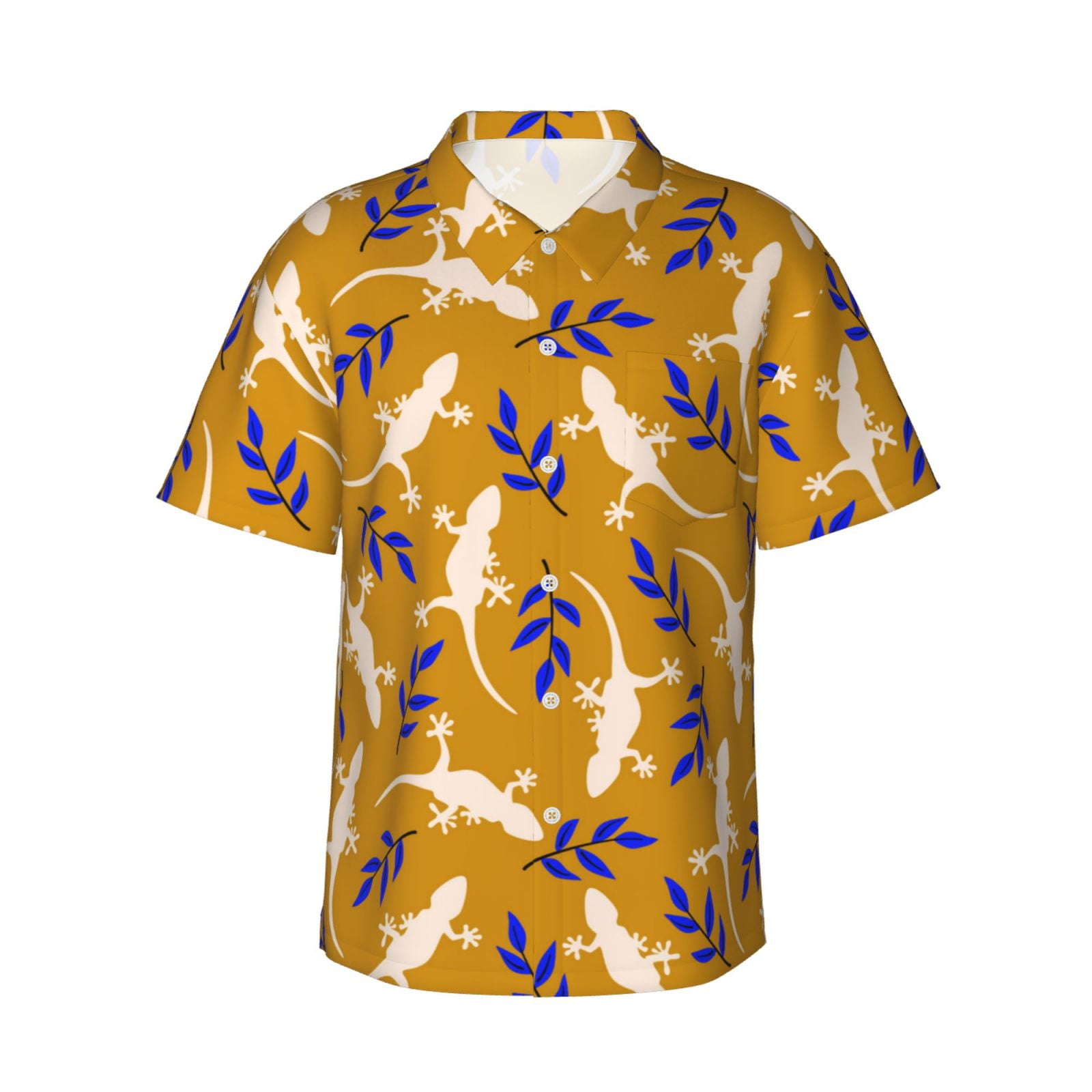 Hawaiian Shirt For Men, White Gecko Lizard Blue Leaves Mens Button Down ...