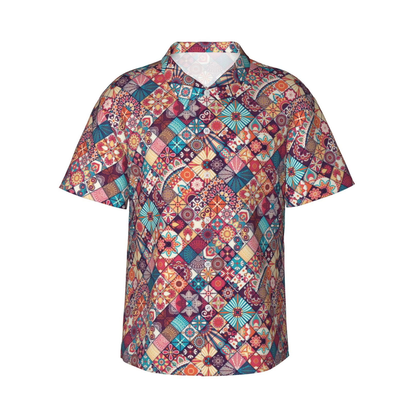 Hawaiian Shirt For Men, Zhuang Brocade Mens Button Down Short Sleeve ...