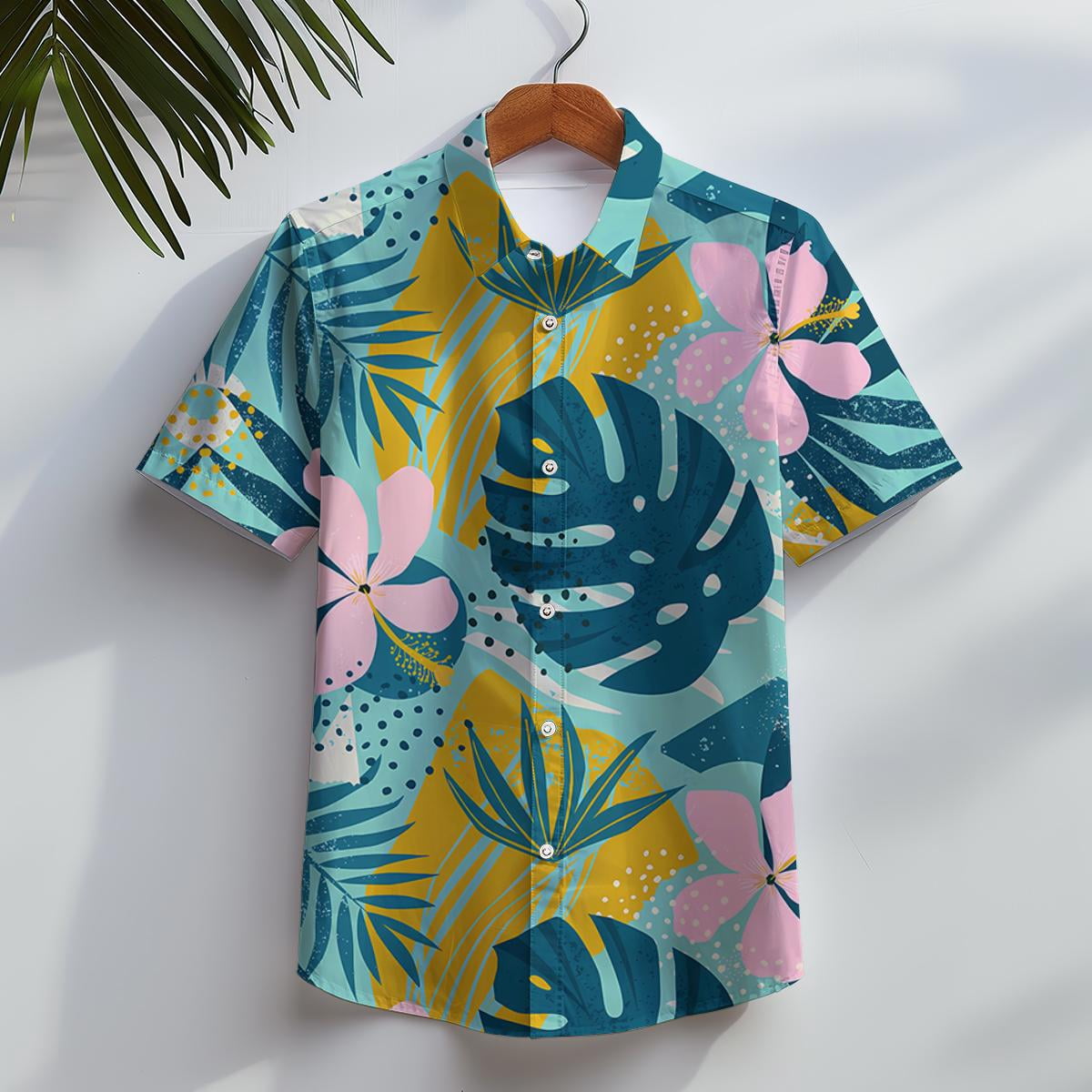 Hawaiian Shirt Men Beach Casual Short Sleeve Button Down Shirts ...