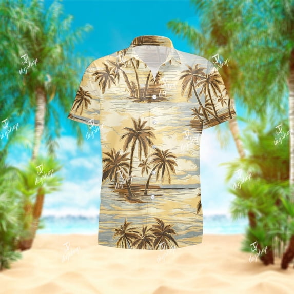 Hawaiian Shirt Men Summer 3d Coconut Tree Printed Shirts Holiday Beach ...