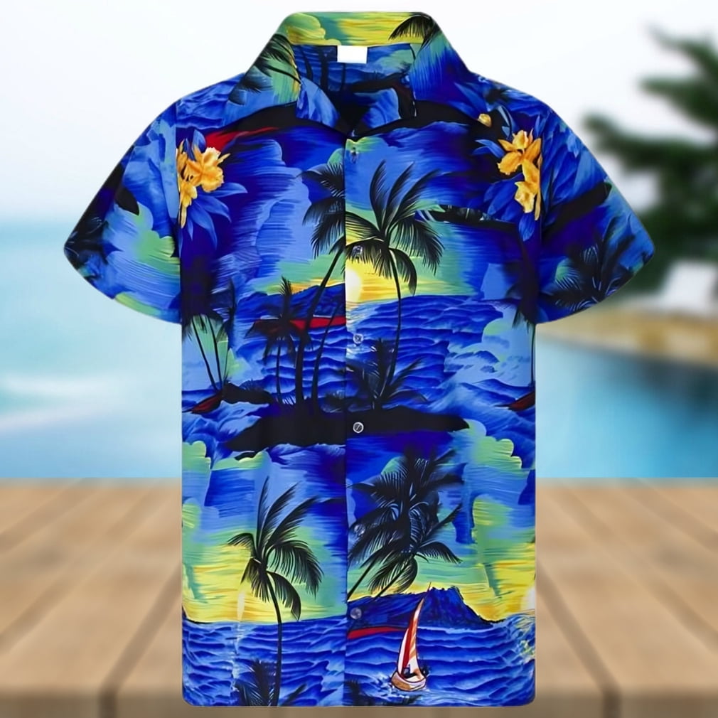 Hawaiian Shirt Mens Coconut Tree Print Beach Vacation Aloha Party ...