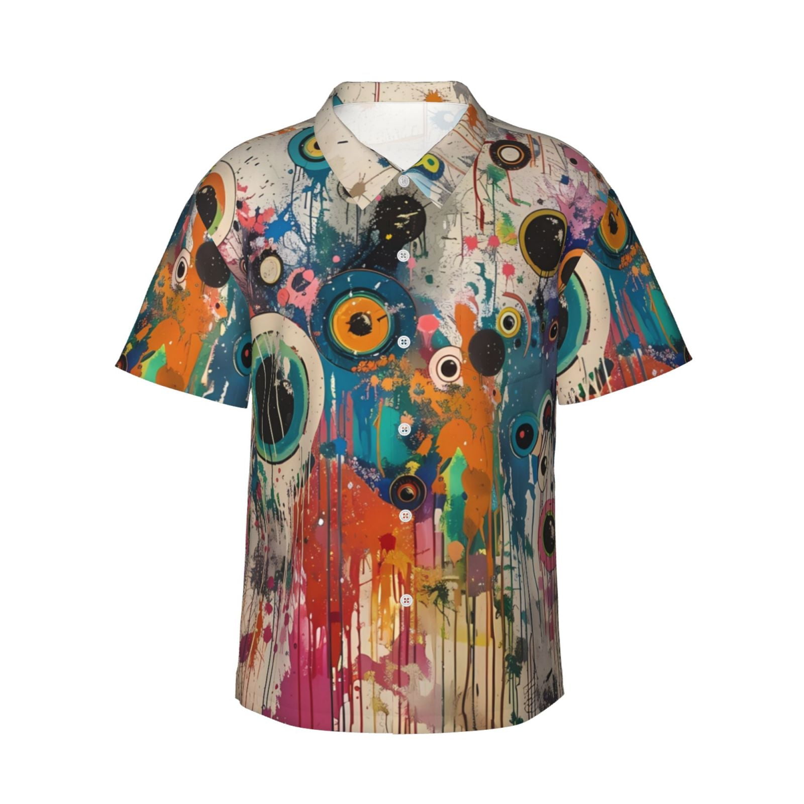 Hawaiian Shirt for Men, Abstract Colorful Dripping Circles Summer ...