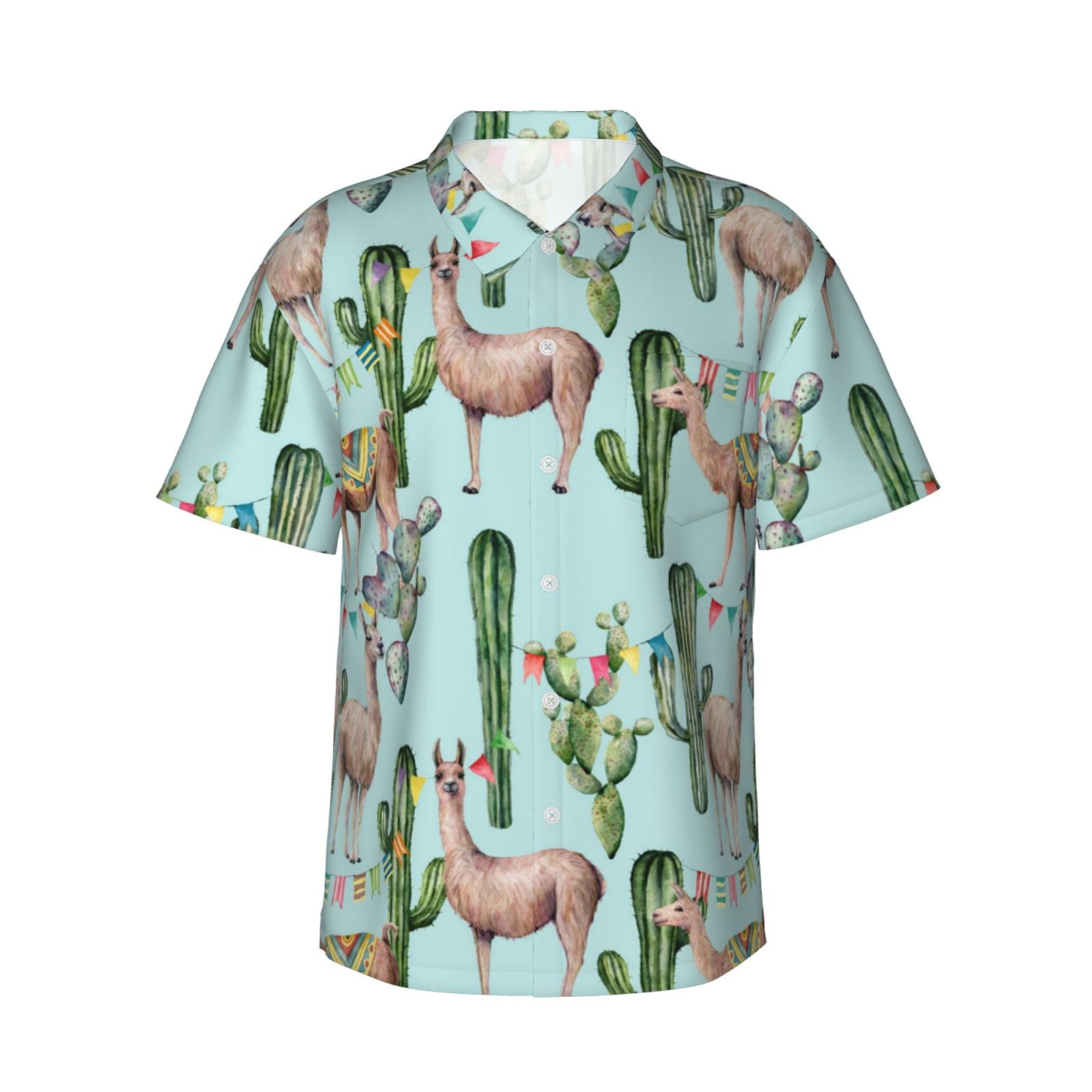 Hawaiian Shirt for Men - Alpaca llama cactus flag green Casual Short ...