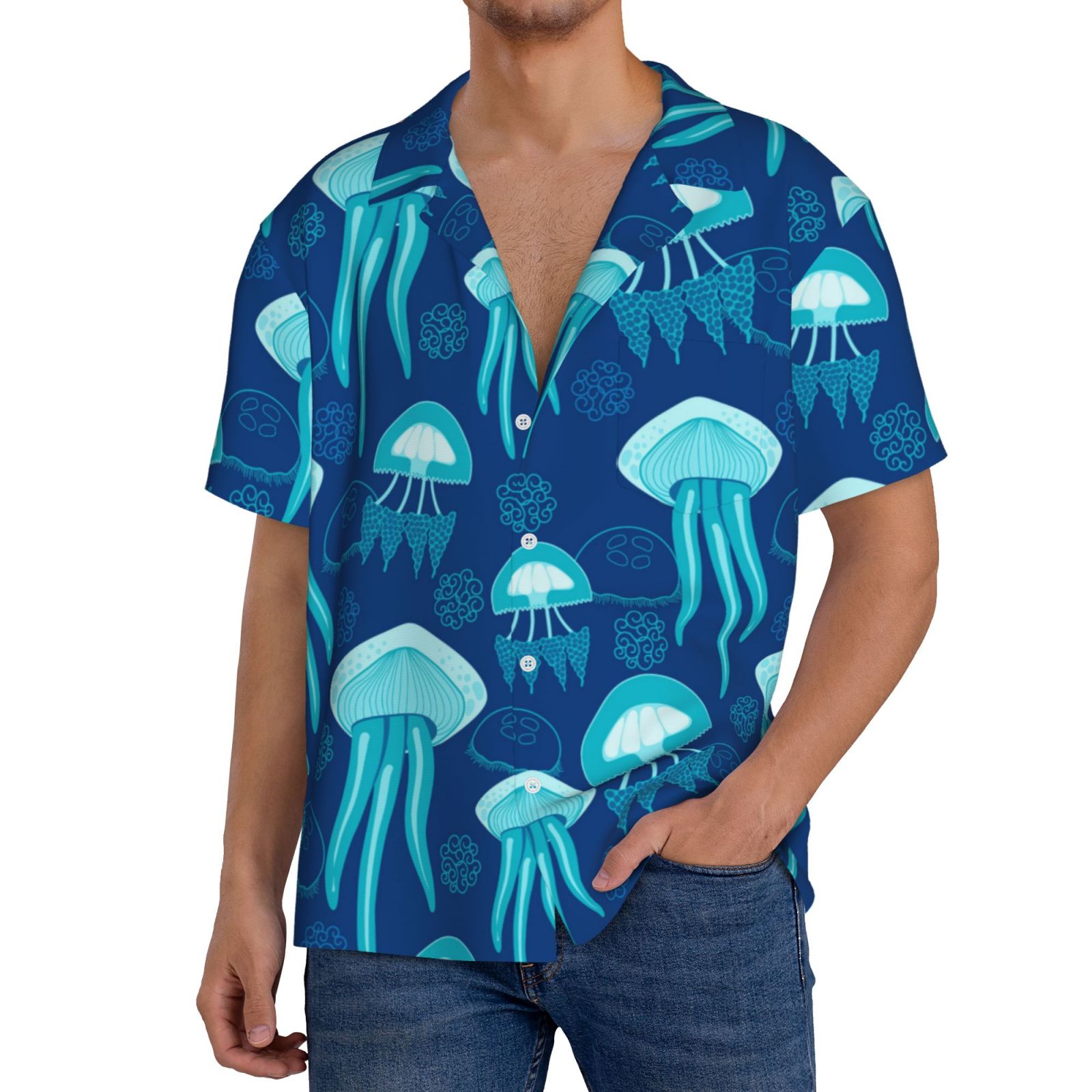 Hawaiian Shirt for Men - Blue Jellies Short Sleeve Button Down Casual ...