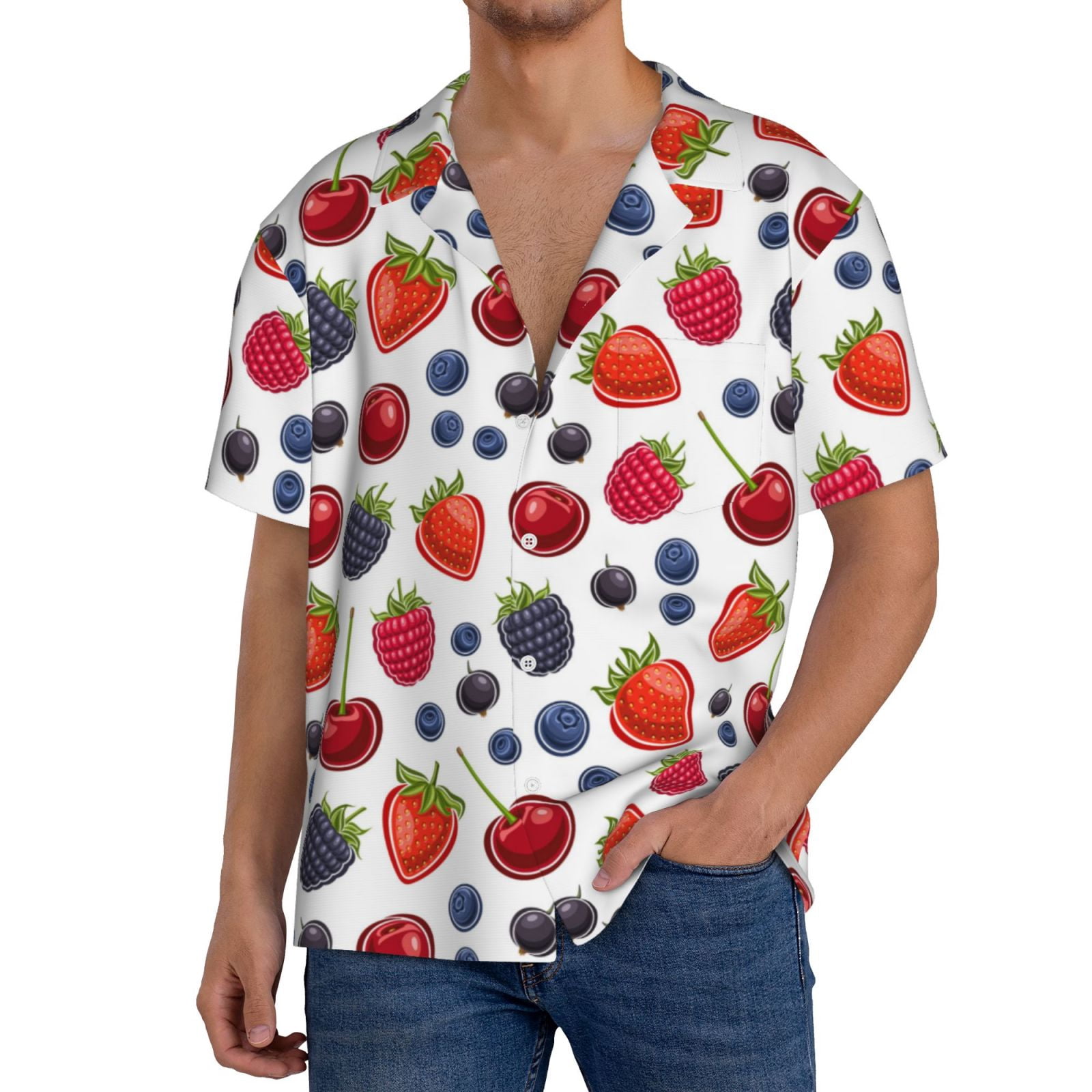 Hawaiian Shirt for Men - Blueberry Print berry Short Sleeve Button Down ...