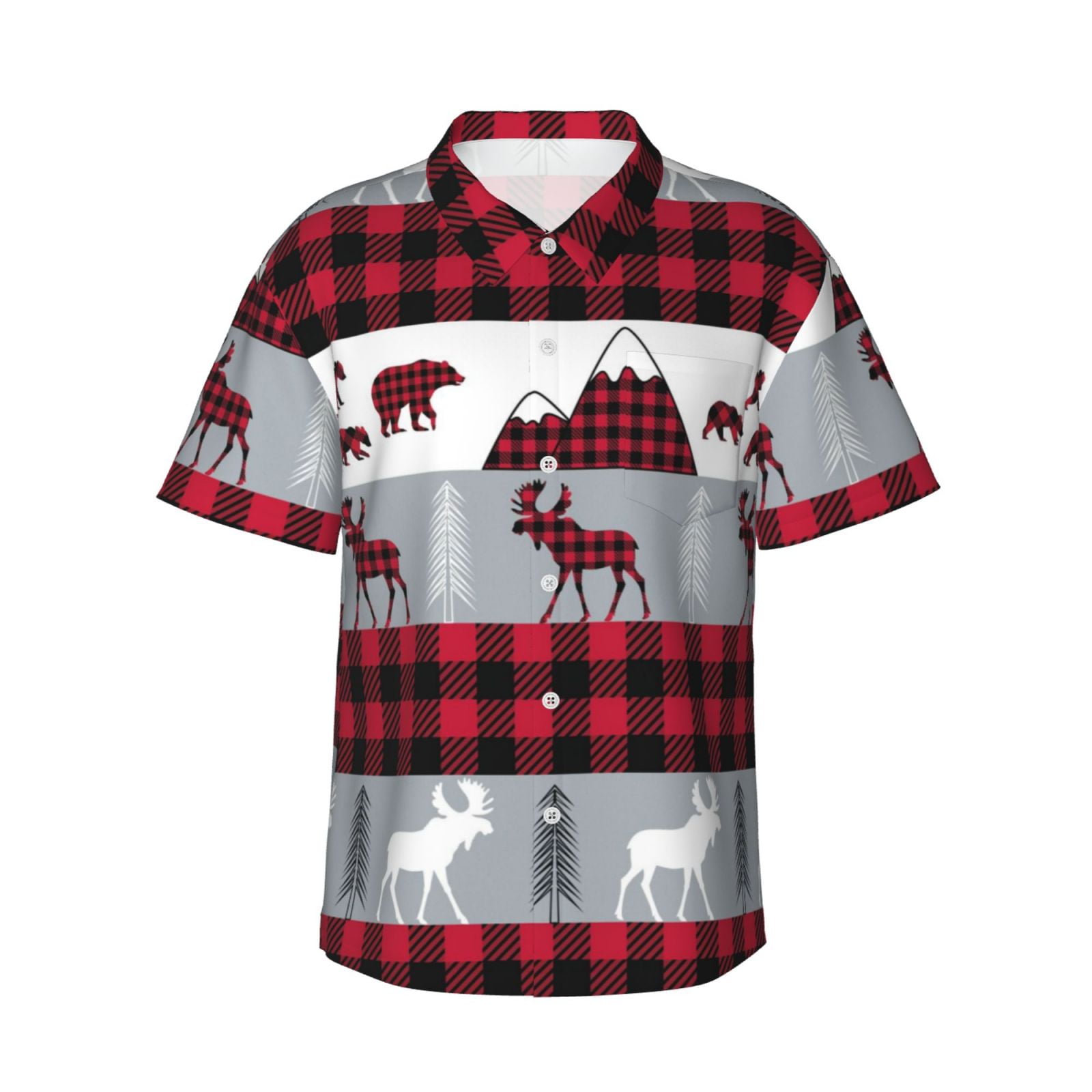 Hawaiian Shirt for Men - Buffalo Plaid Forest Casual Summer Beach Shirts Mens Short Sleeve ...