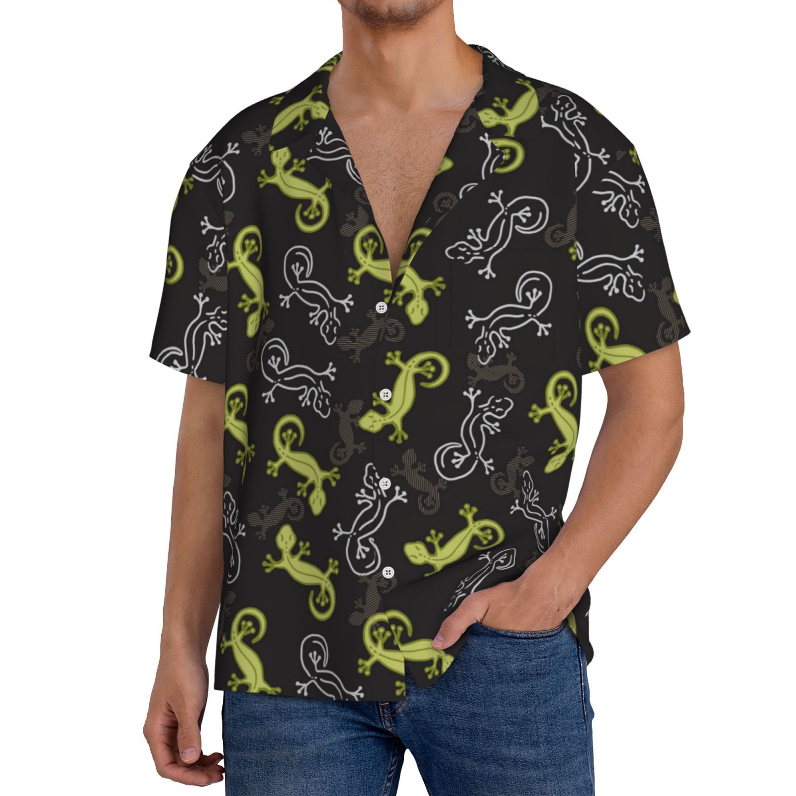 Hawaiian Shirt for Men - Cartoon Cute Lizard Gecko_A Short Sleeve ...