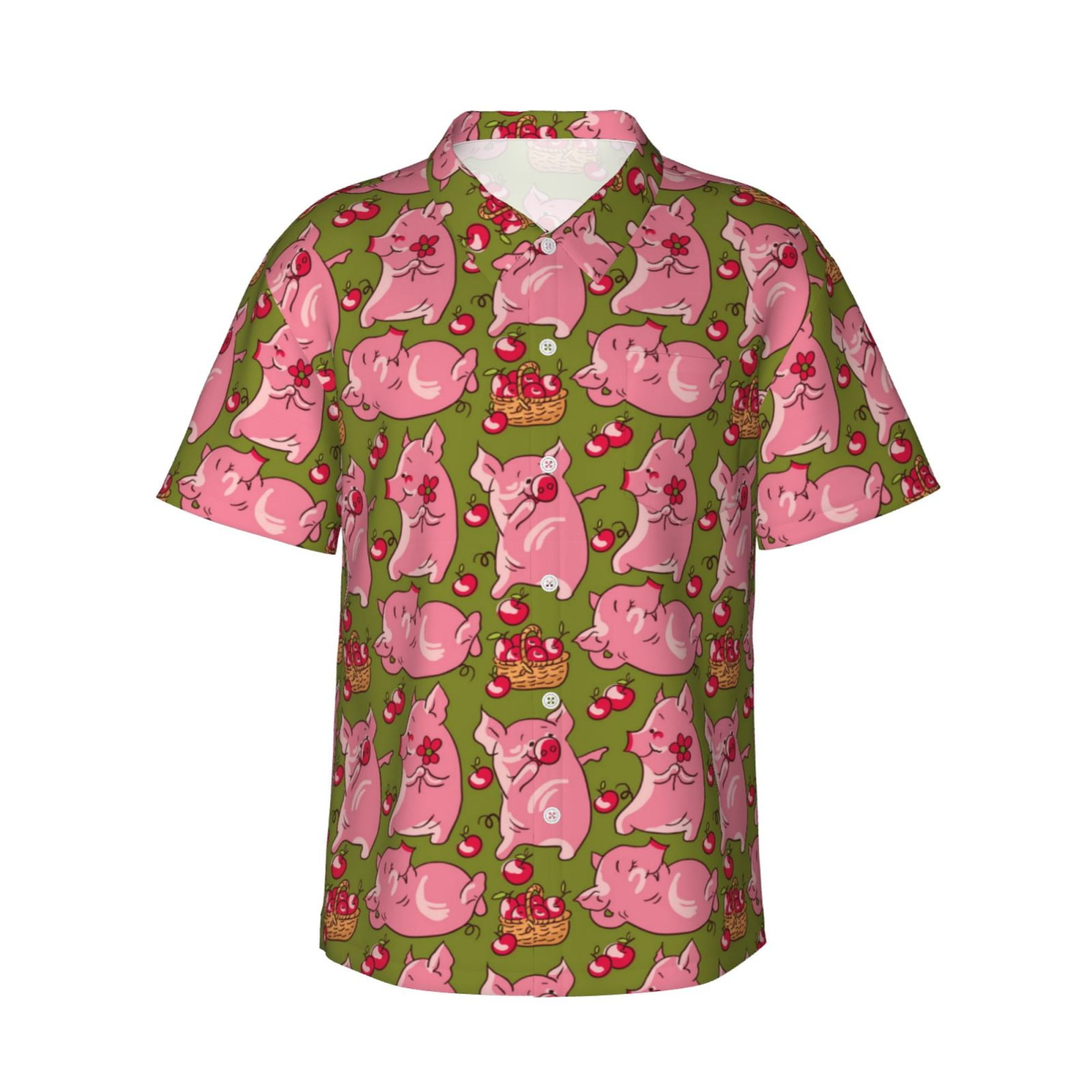 Hawaiian Shirt for Men, Cartoon Pigs Summer Shirts for Men, Mens Button ...