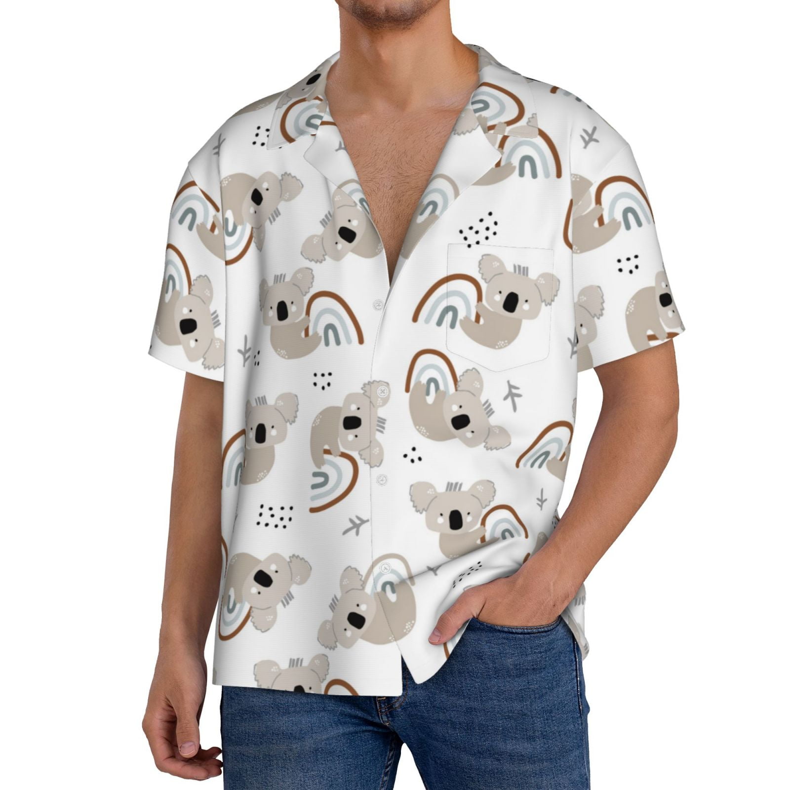 Hawaiian Shirt for Men - Cartoon koala Short Sleeve Button Down Casual ...
