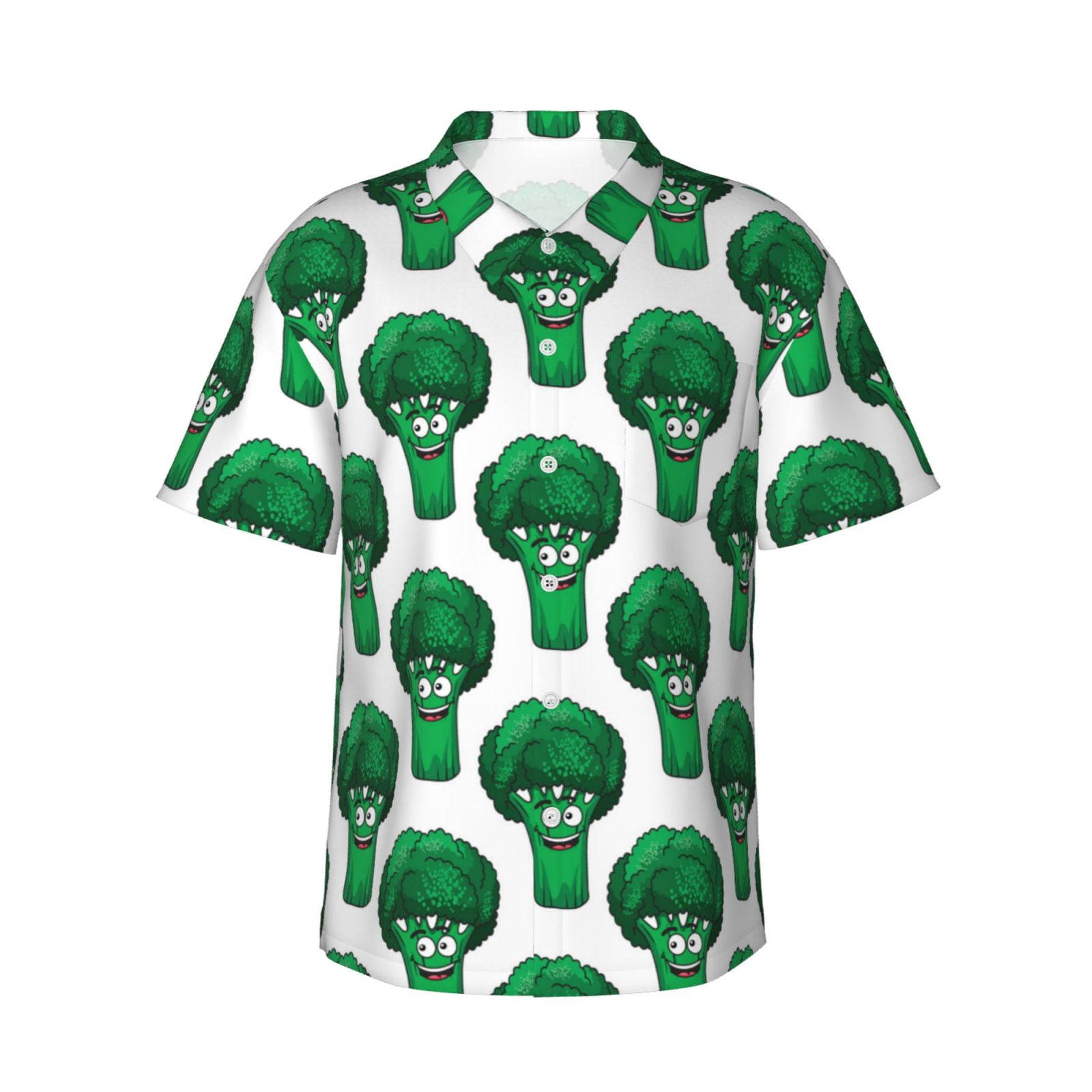 Hawaiian Shirt for Men - Cartoon smiling green broccoli cute Casual ...