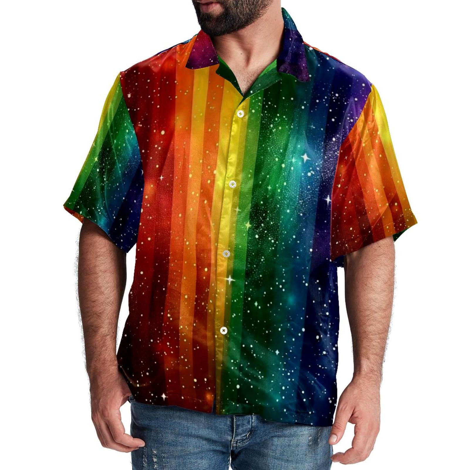 Hawaiian Shirt for Men Casual Button Down Shirts with Colorful Rainbow ...