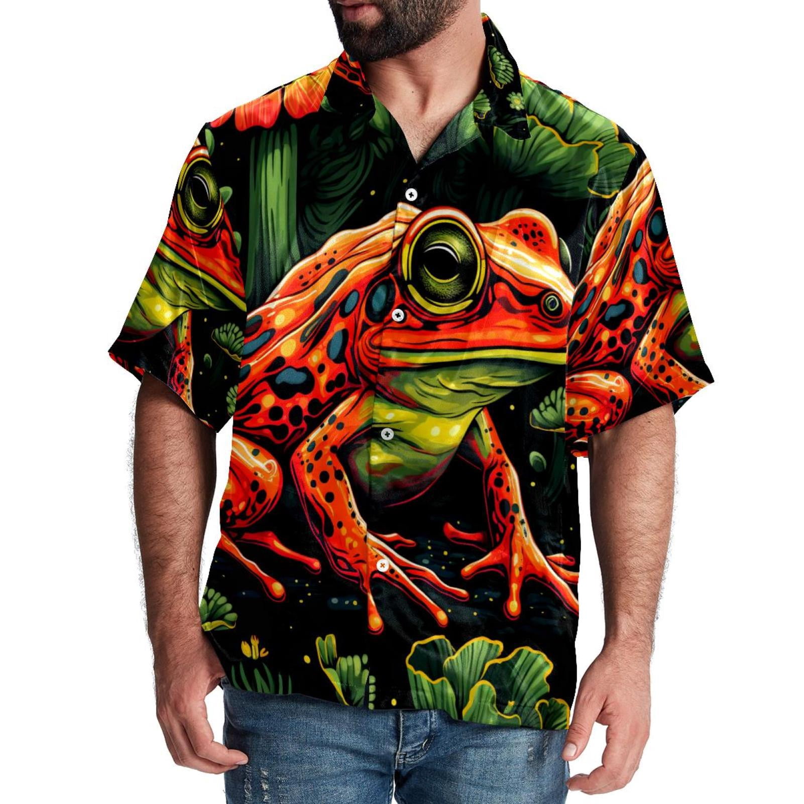 Hawaiian Shirt for Men Casual Button Down Shirts with Frog Red Tropical ...