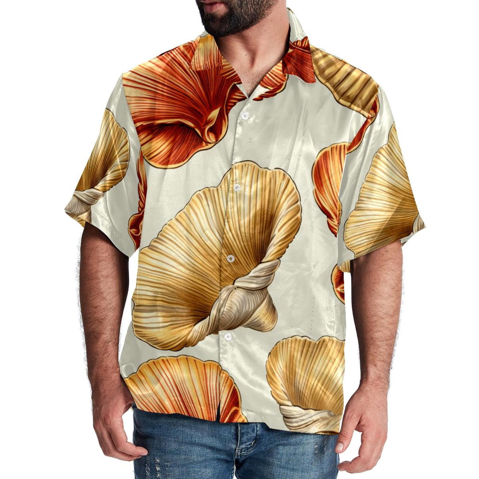 Hawaiian Shirt for Men Casual Button Down Shirts with Shell Exquisitely ...