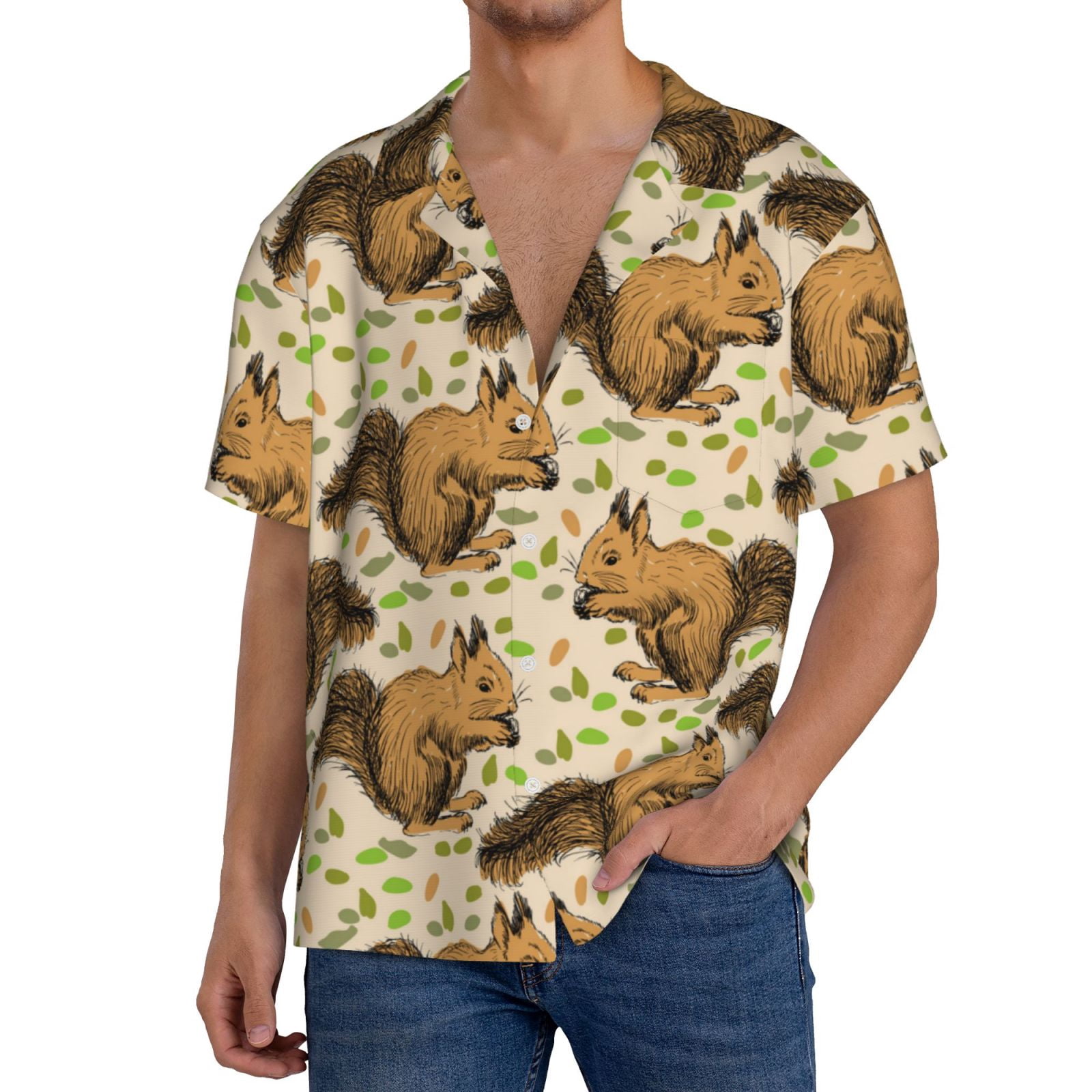 Hawaiian Shirt for Men - Classic Cute Cartoon Squirrel Short Sleeve ...