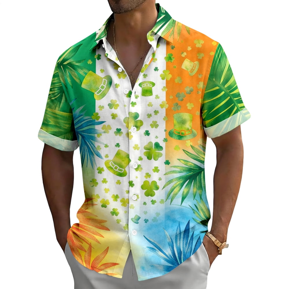 Hawaiian Shirt for Men Clover Palm Tree Button up Beach Shirts Short ...