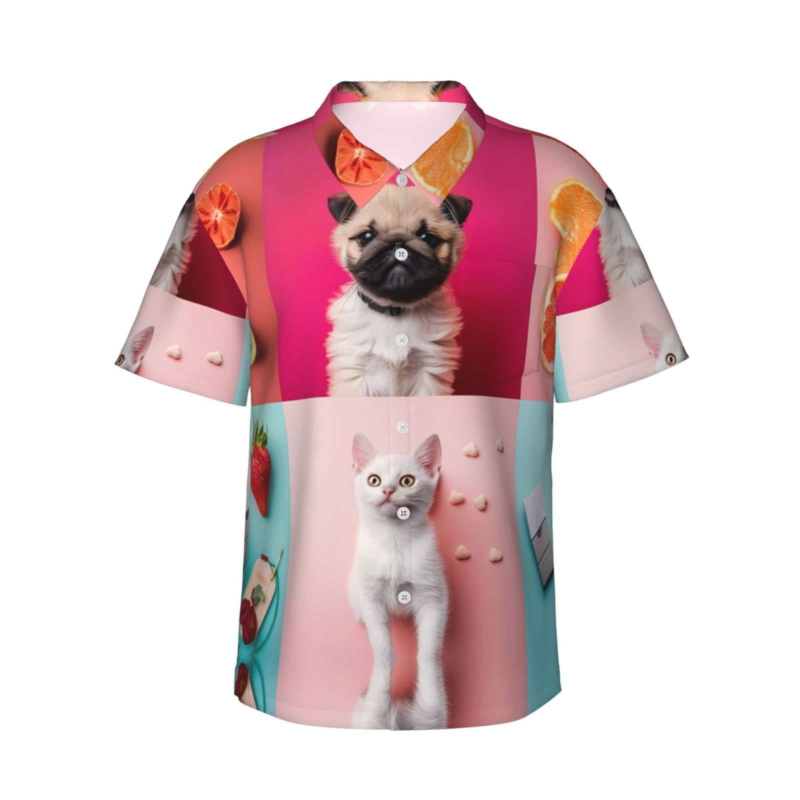 Hawaiian Shirt for Men - Colorful Dog Cat Collage Casual Short Sleeve ...