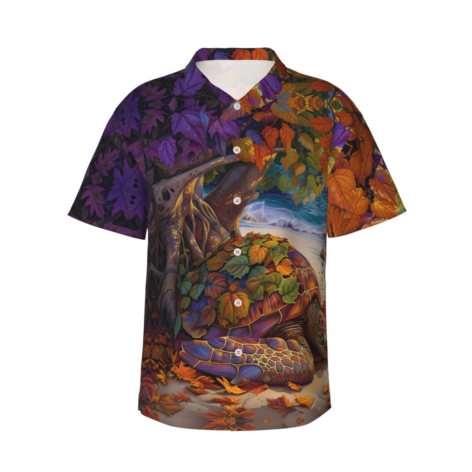 Hawaiian Shirt for Men, Colorful Maple Leaf Beach Turtle Summer Shirts ...