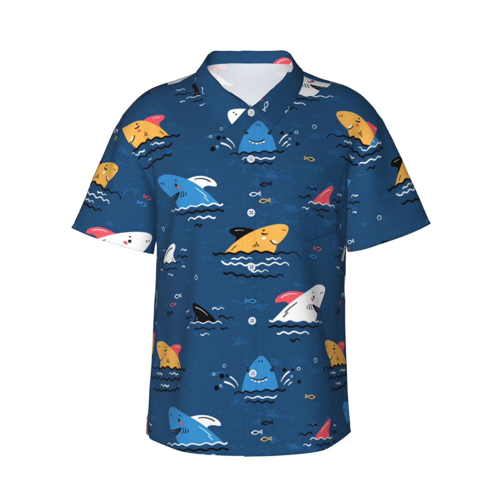 Hawaiian Shirt for Men - Colorful Ocean Shark Casual Summer Beach ...