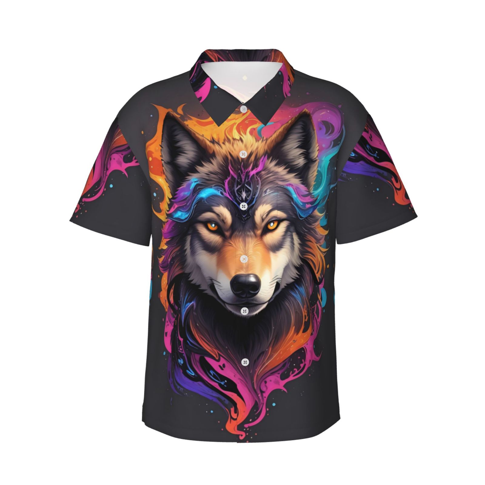 Hawaiian Shirt for Men, Colorful Wolf Head Summer Shirts for Men, Mens ...