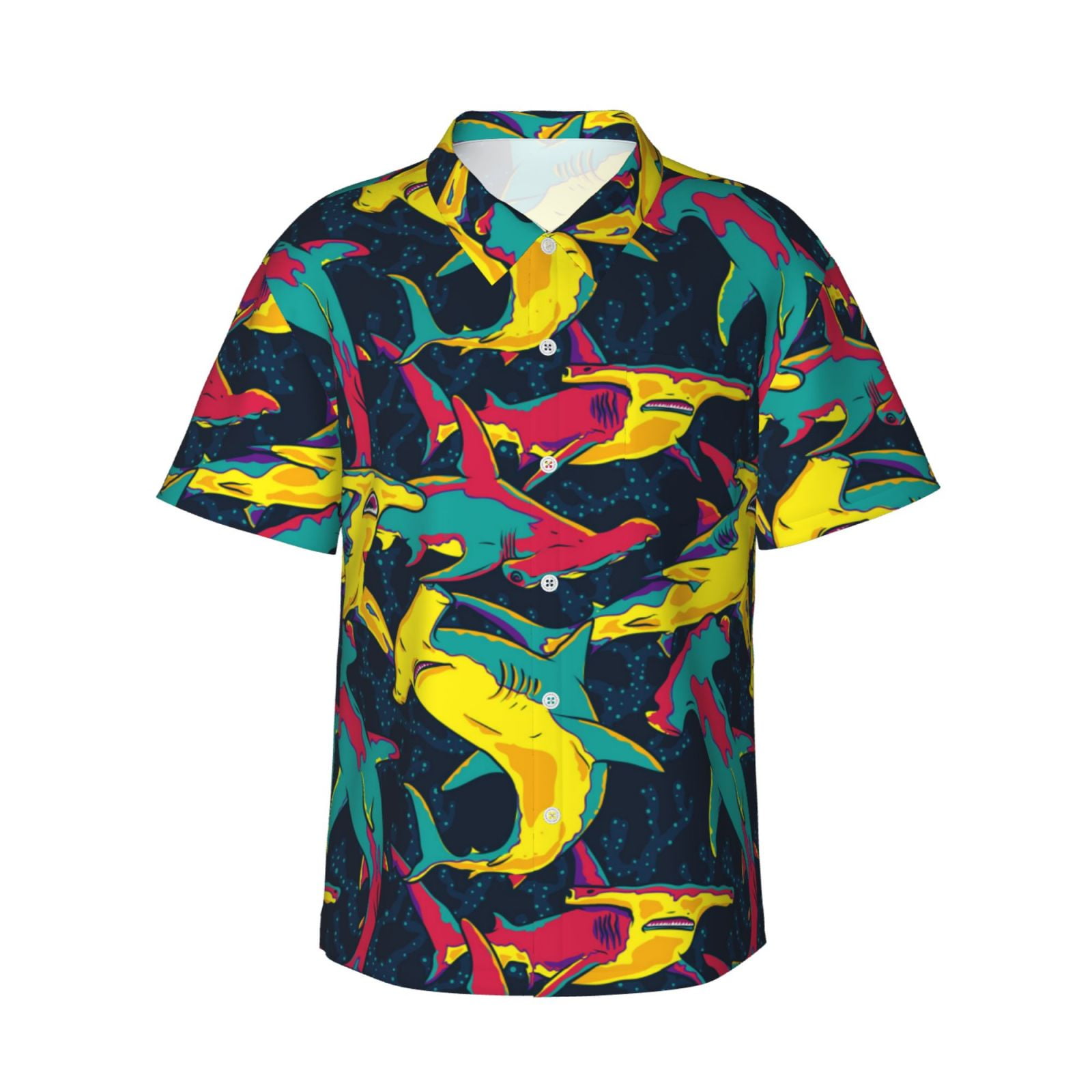Hawaiian Shirt for Men, Colorful golden hammerhead shark Summer Shirts ...