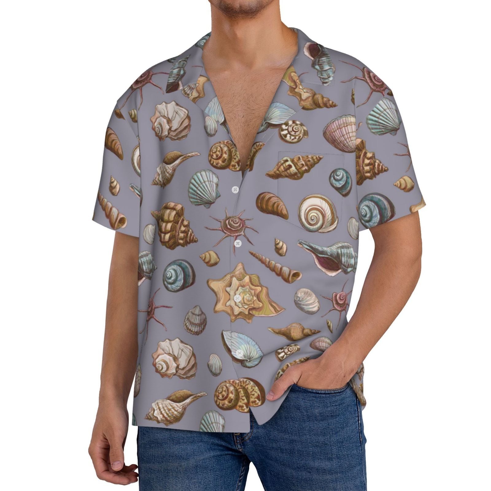 Hawaiian Shirt for Men - Conch Shells Print No.9014 Short Sleeve Button ...
