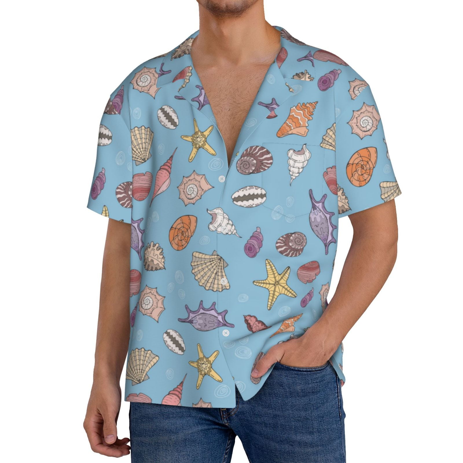 Hawaiian Shirt for Men - Conch Shells Print No.904 Short Sleeve Button ...