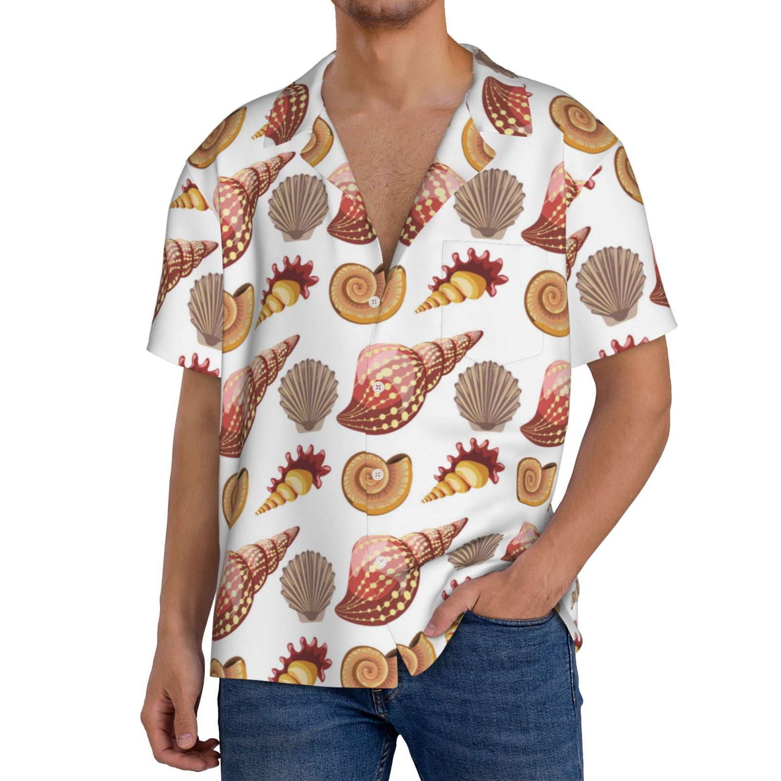 Hawaiian Shirt for Men - Conch Shells Print No.9043 Short Sleeve Button ...
