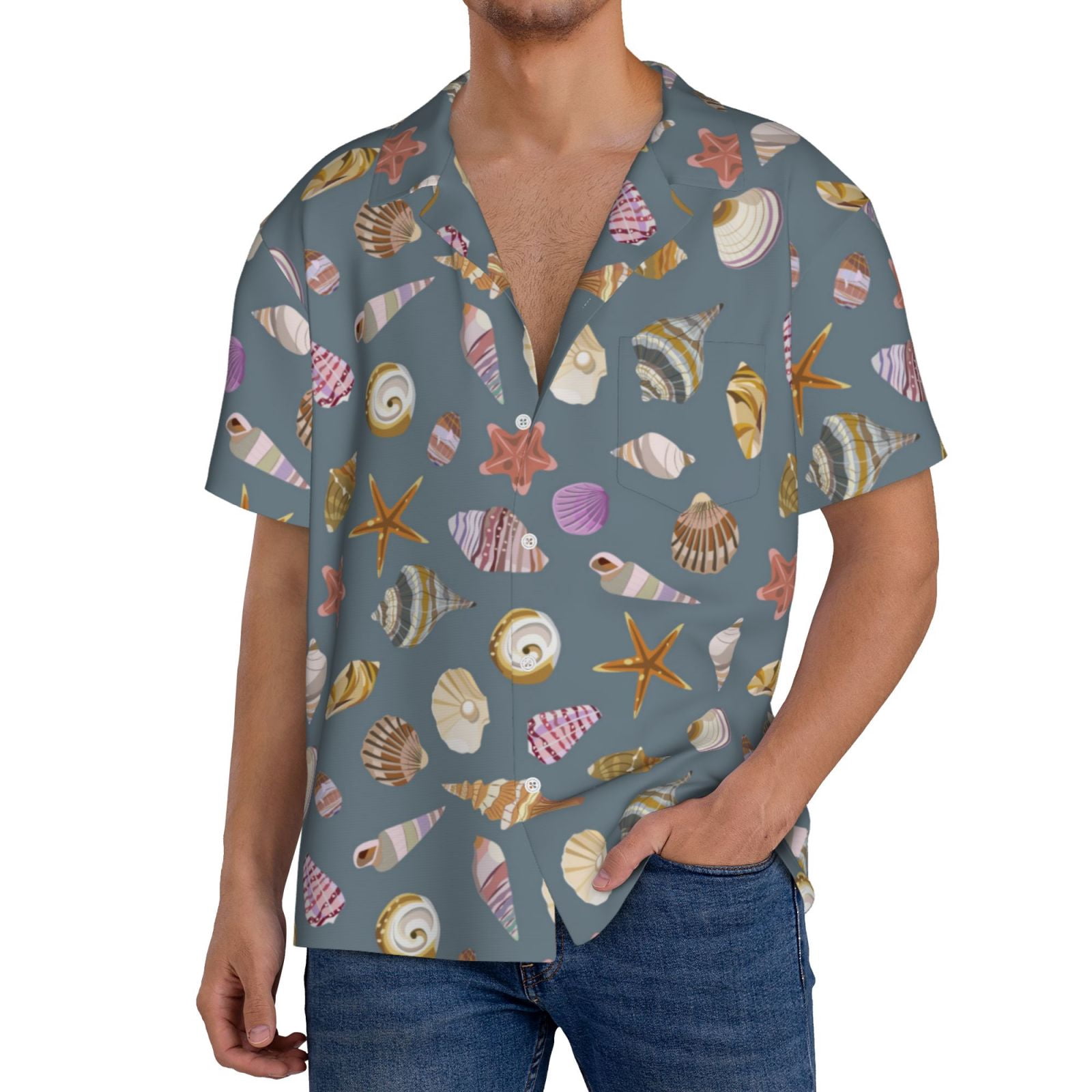 Hawaiian Shirt for Men - Conch Shells Print No.9046 Short Sleeve Button ...