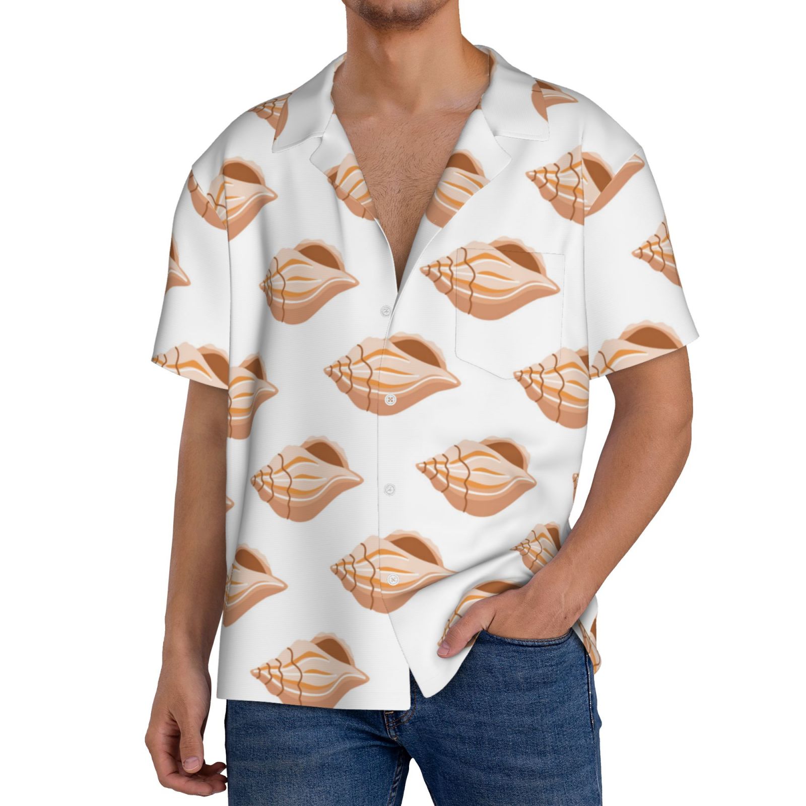 Hawaiian Shirt for Men - Conch Shells Print No.9080 Short Sleeve Button ...
