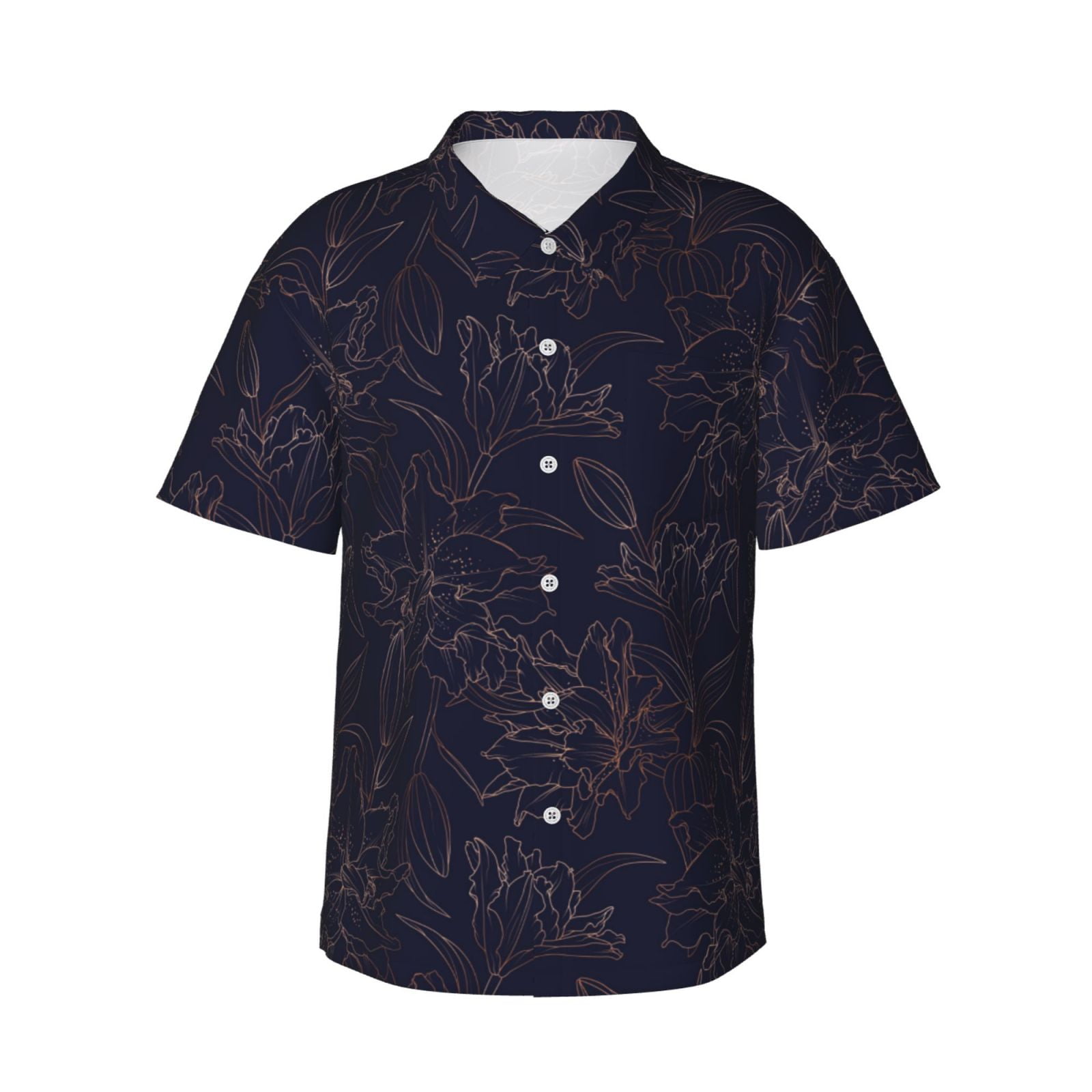 Hawaiian Shirt for Men, Copper-Gold Gloss Outline Flower1 Summer Shirts ...