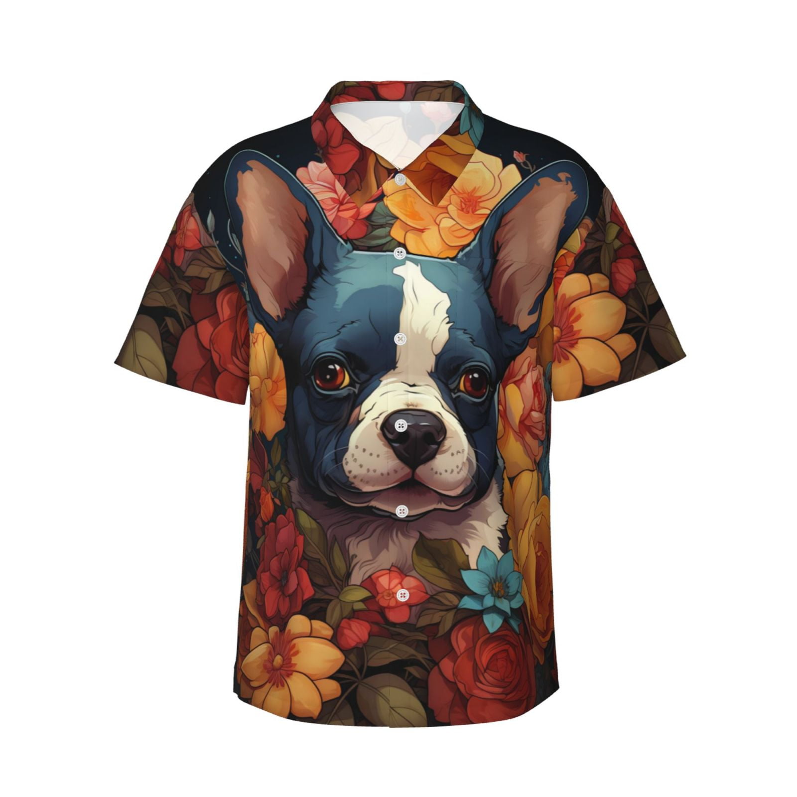 Hawaiian Shirt for Men, Cute Colorful Flower French Bulldog Summer ...