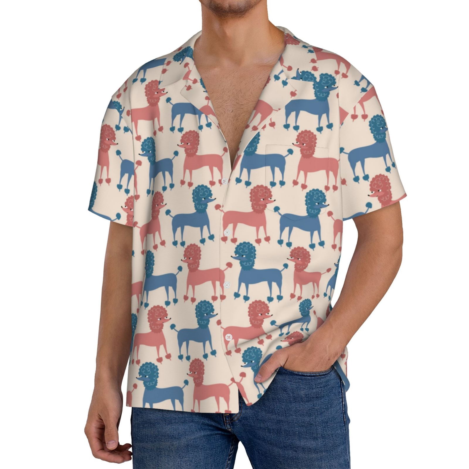Hawaiian Shirt for Men - Cute Funny Poodle Dog Short Sleeve Button Down ...