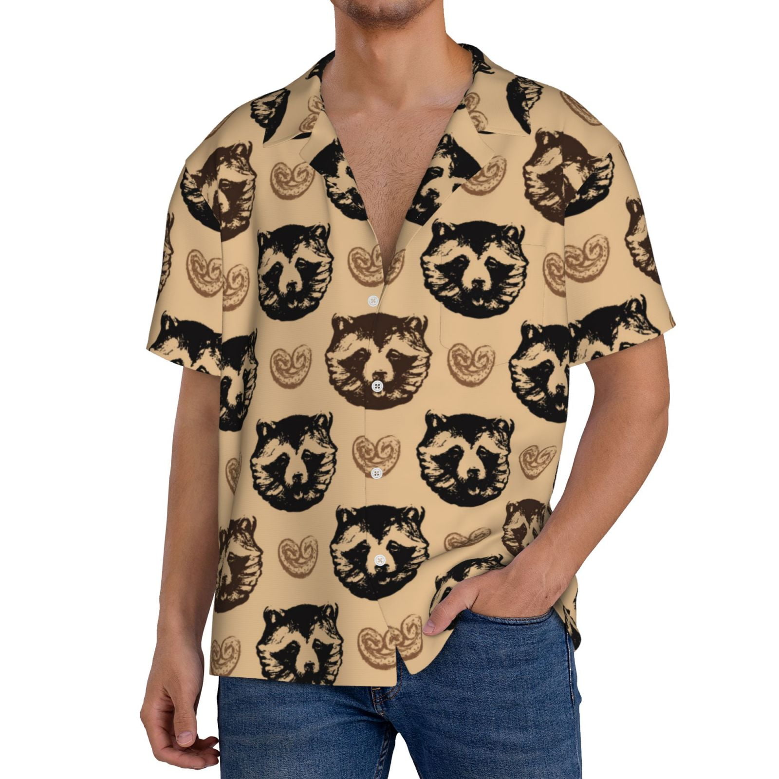 Hawaiian Shirt for Men - Cute Raccoon Love Short Sleeve Button Down ...