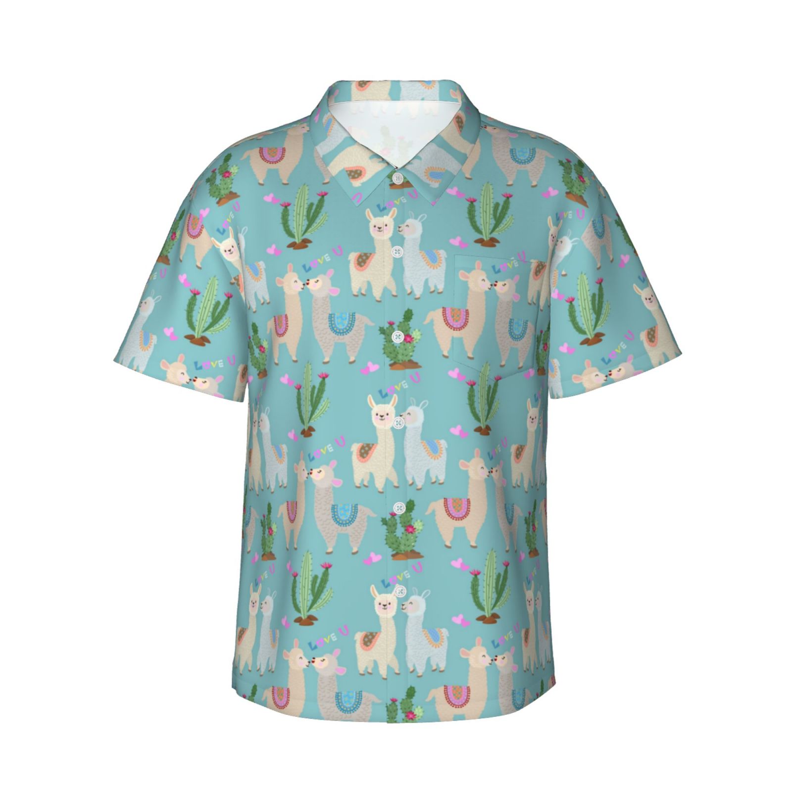 Hawaiian Shirt for Men, Cute alpaca Lamas cactus heart Summer Shirts ...