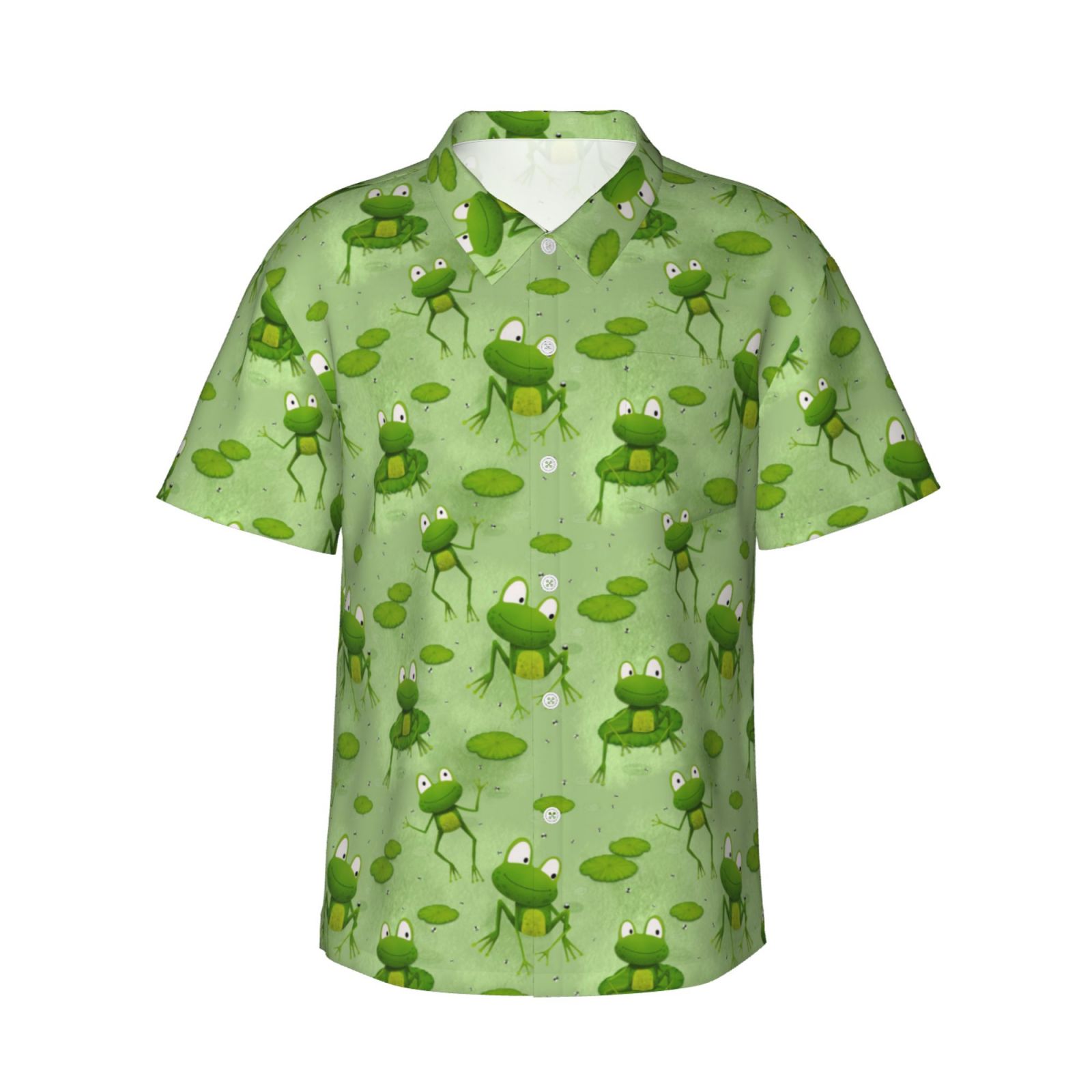 Hawaiian Shirt for Men - Cute cartoon frogs water lily Casual Short ...