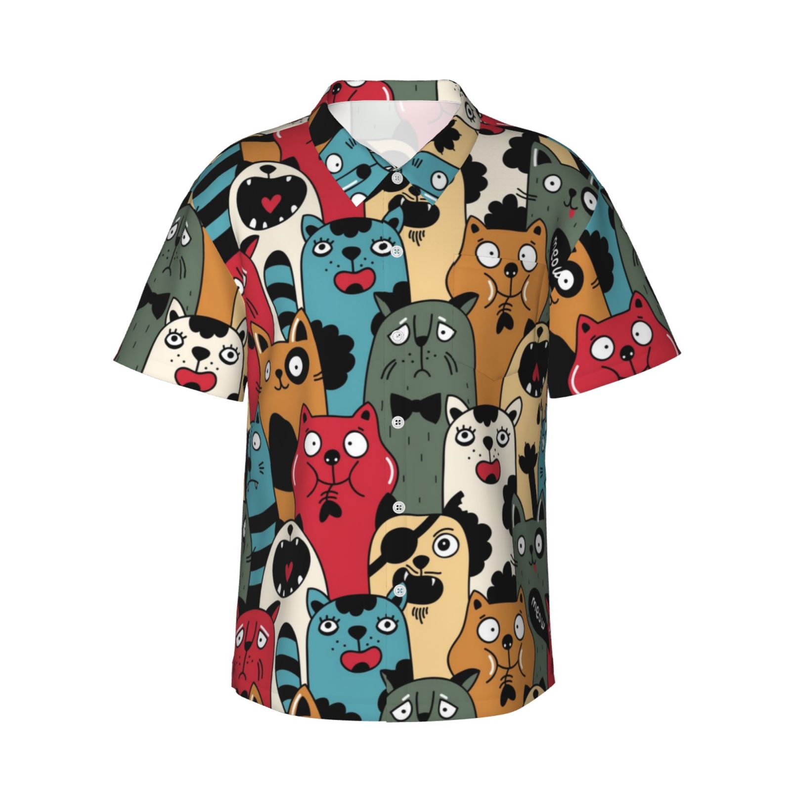Hawaiian Shirt for Men - Different Cats 1 Casual Short Sleeve Button ...