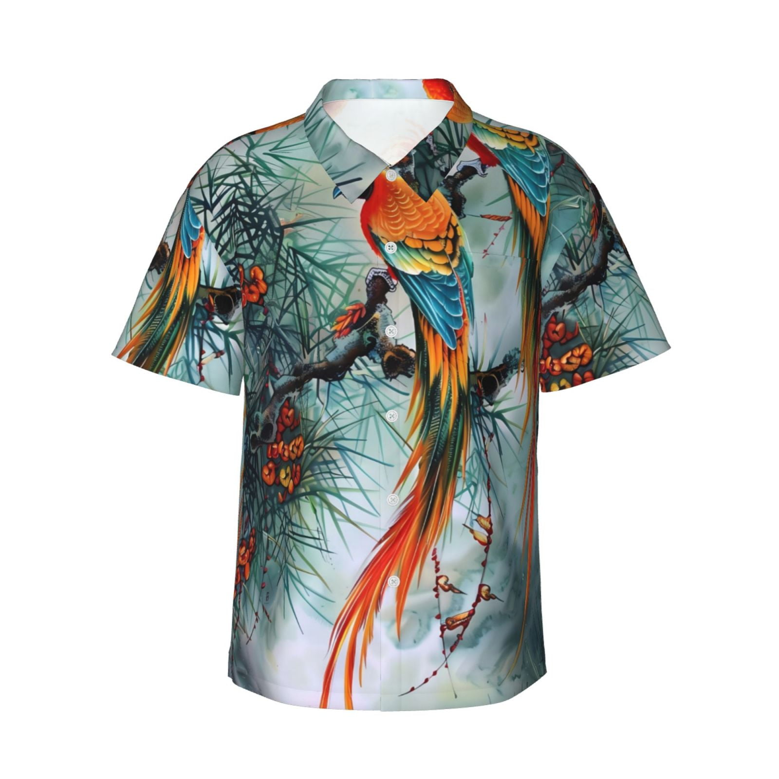 Hawaiian Shirt for Men, Exotic Birds Forest Summer Shirts for Men, Mens ...