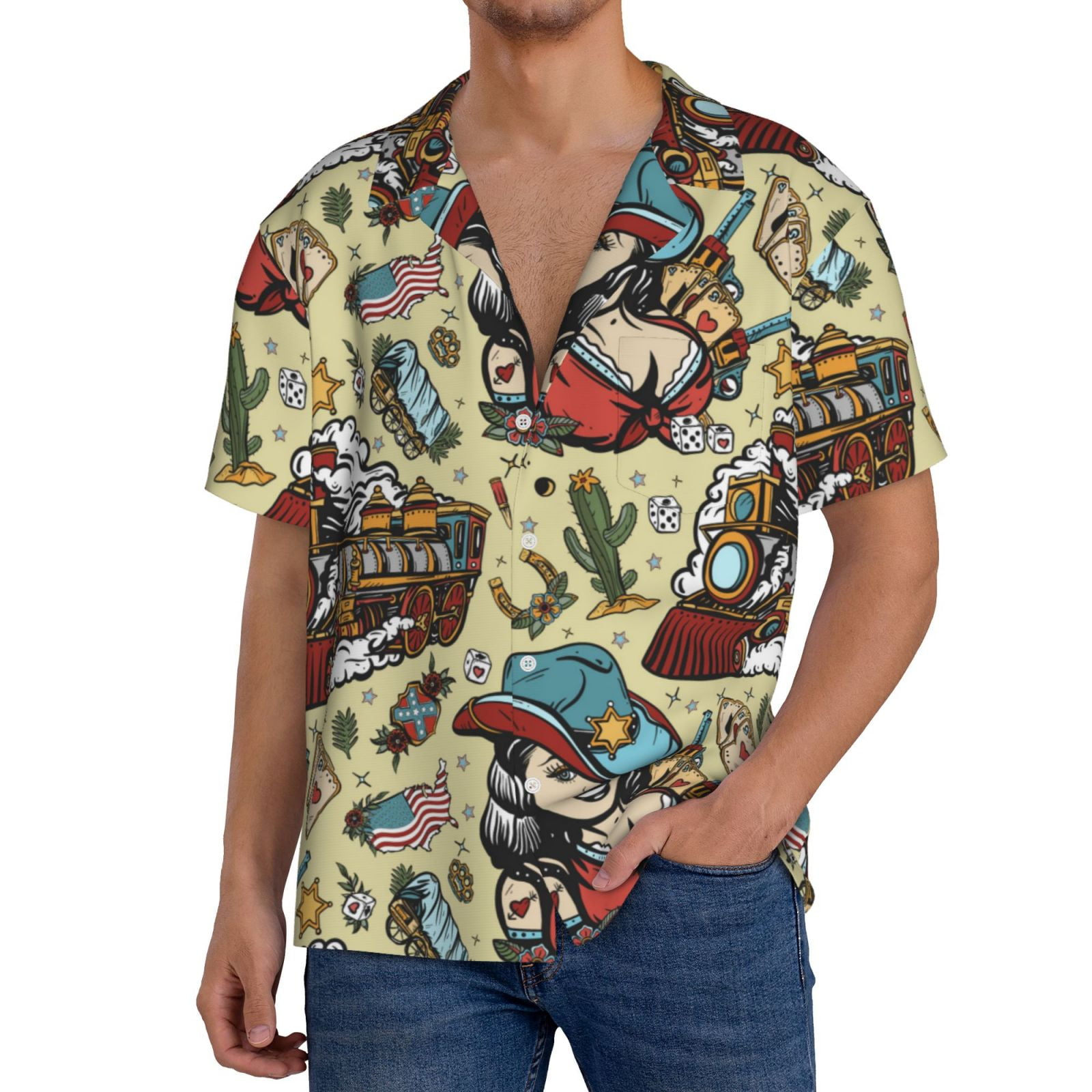 Hawaiian Shirt for Men - Exotic Train Pattern Short Sleeve Button Down ...