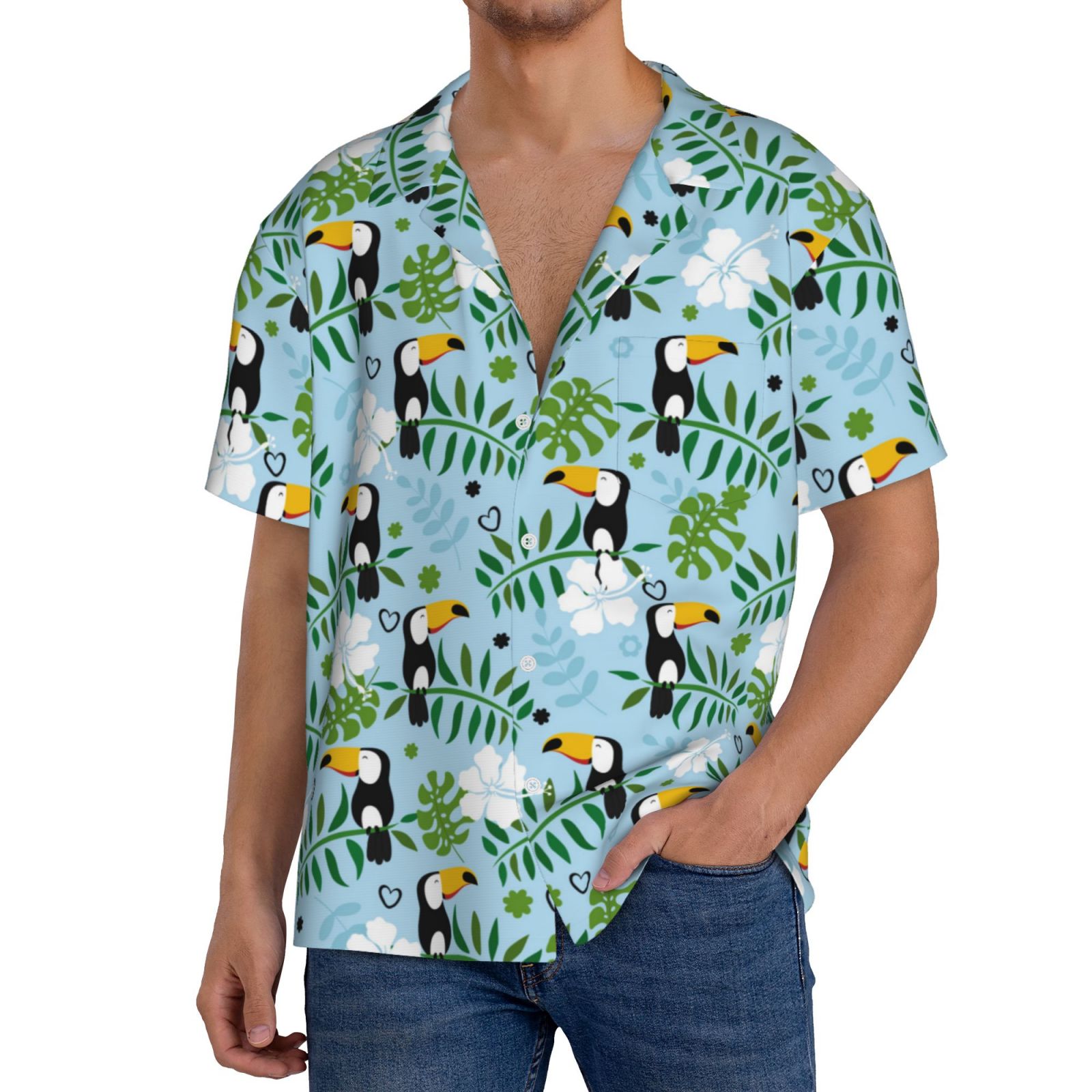 Hawaiian Shirt for Men - Exotic bird toucan Short Sleeve Button Down ...